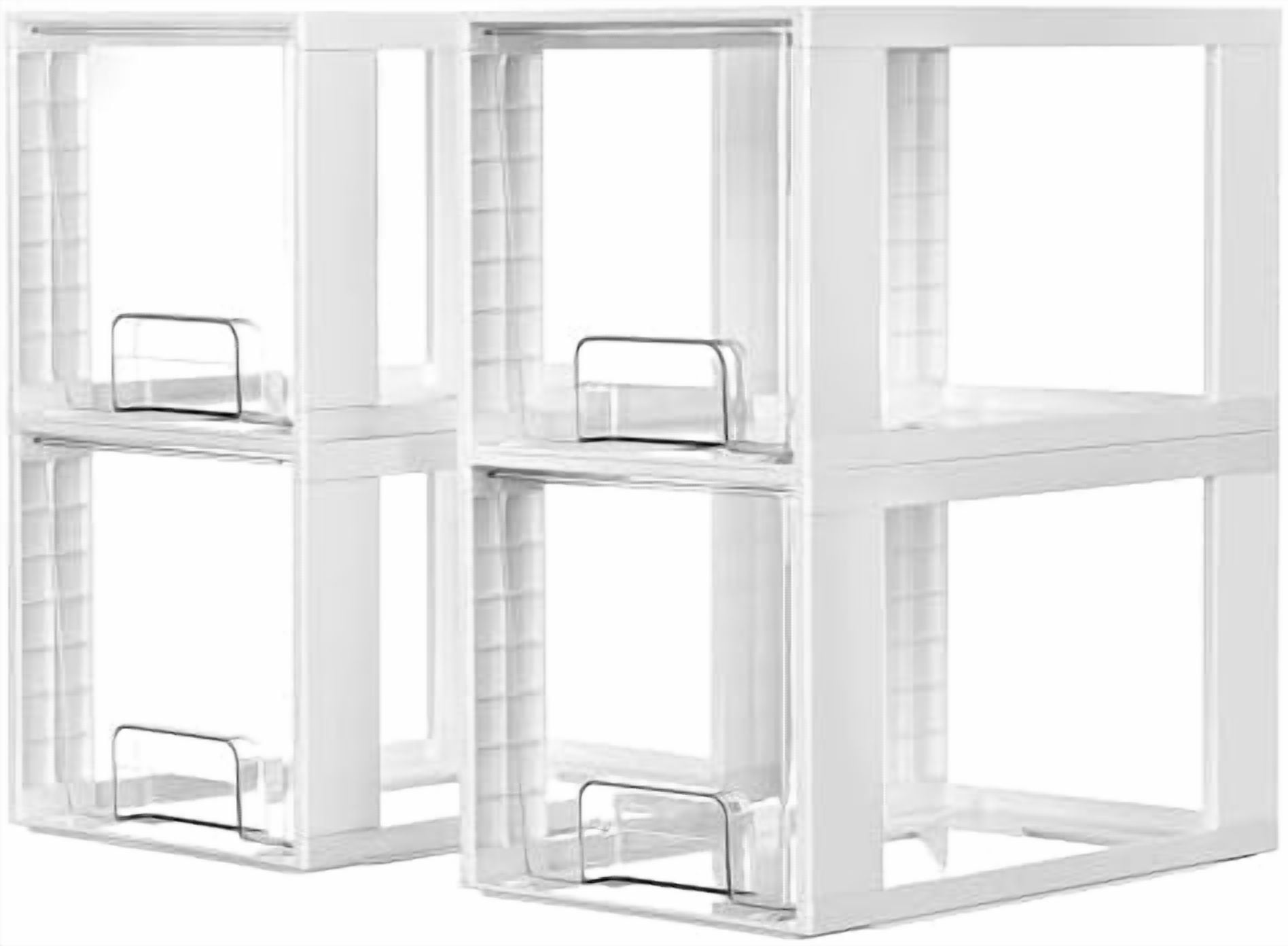4 Pack Large Stackable Storage Drawers,White,Easily Assemble Acrylic ...