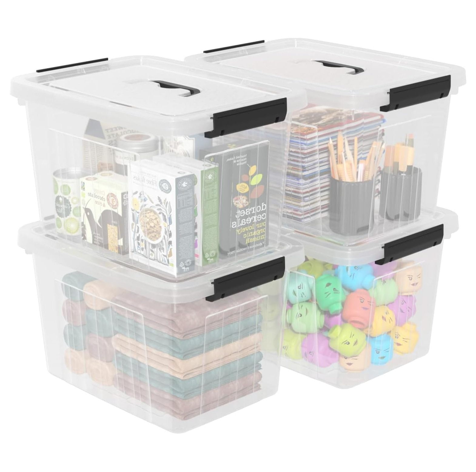 4-Pack Latching Box with Handle, 20L Clear Plastic Storage Bins with ...