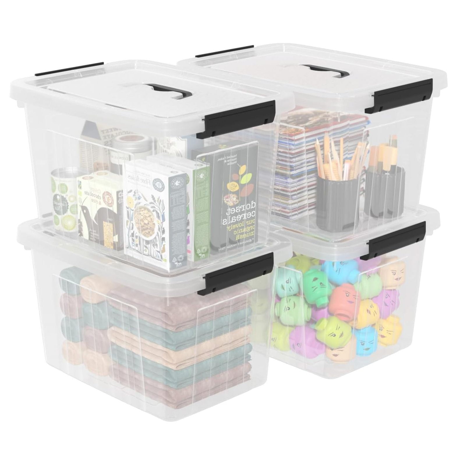 4-Pack Latching Box with Handle, 20L Clear Plastic Storage Bins with ...
