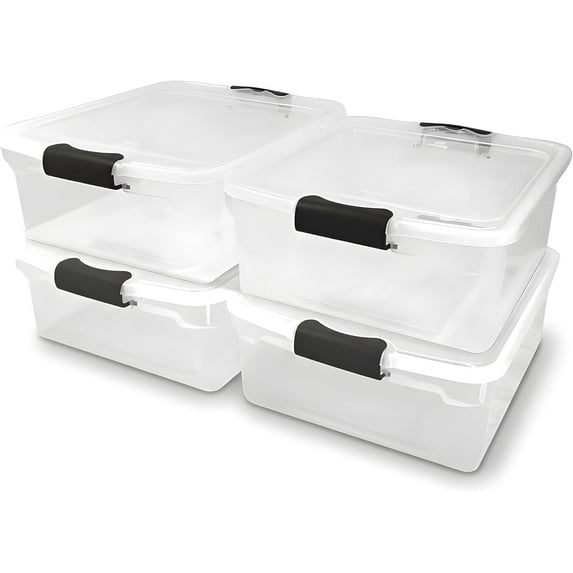 4-Pack Latching Lid, Clear Plastic Storage Organizer Bins, 15.5 Quart ...