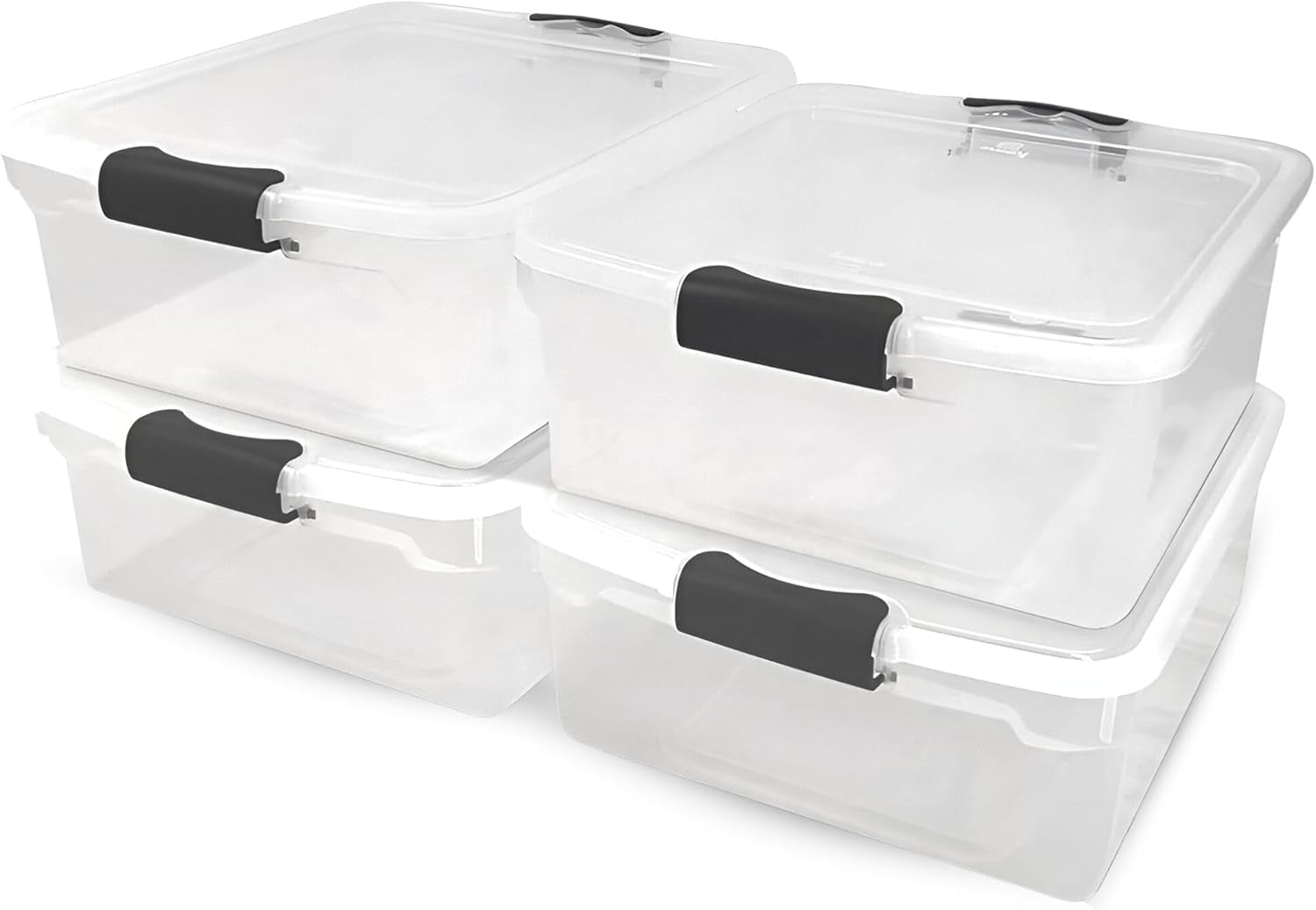4-Pack Latching Lid, Large Clear Plastic Storage Bins with Lids, 31 ...
