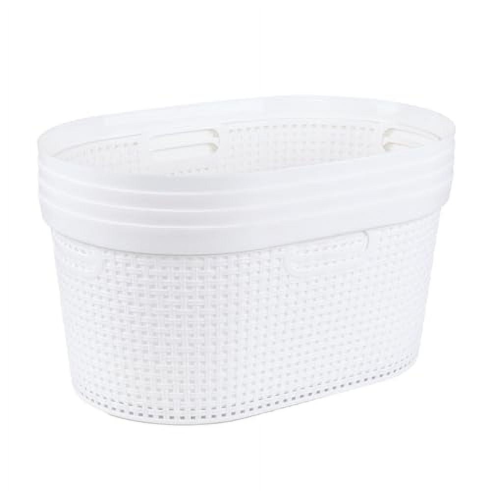 4 Pack Laundry Basket with Cutout Handle, White Plastic Laundry Hamper ...