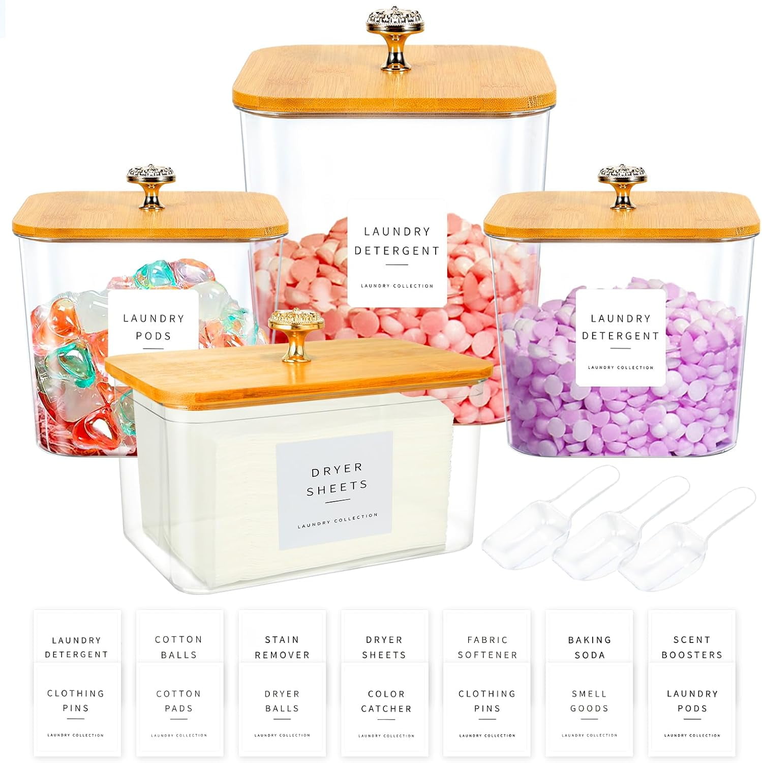 4 Pack Laundry Pod Containers with Dryer Sheet Holder for Laundry Room ...