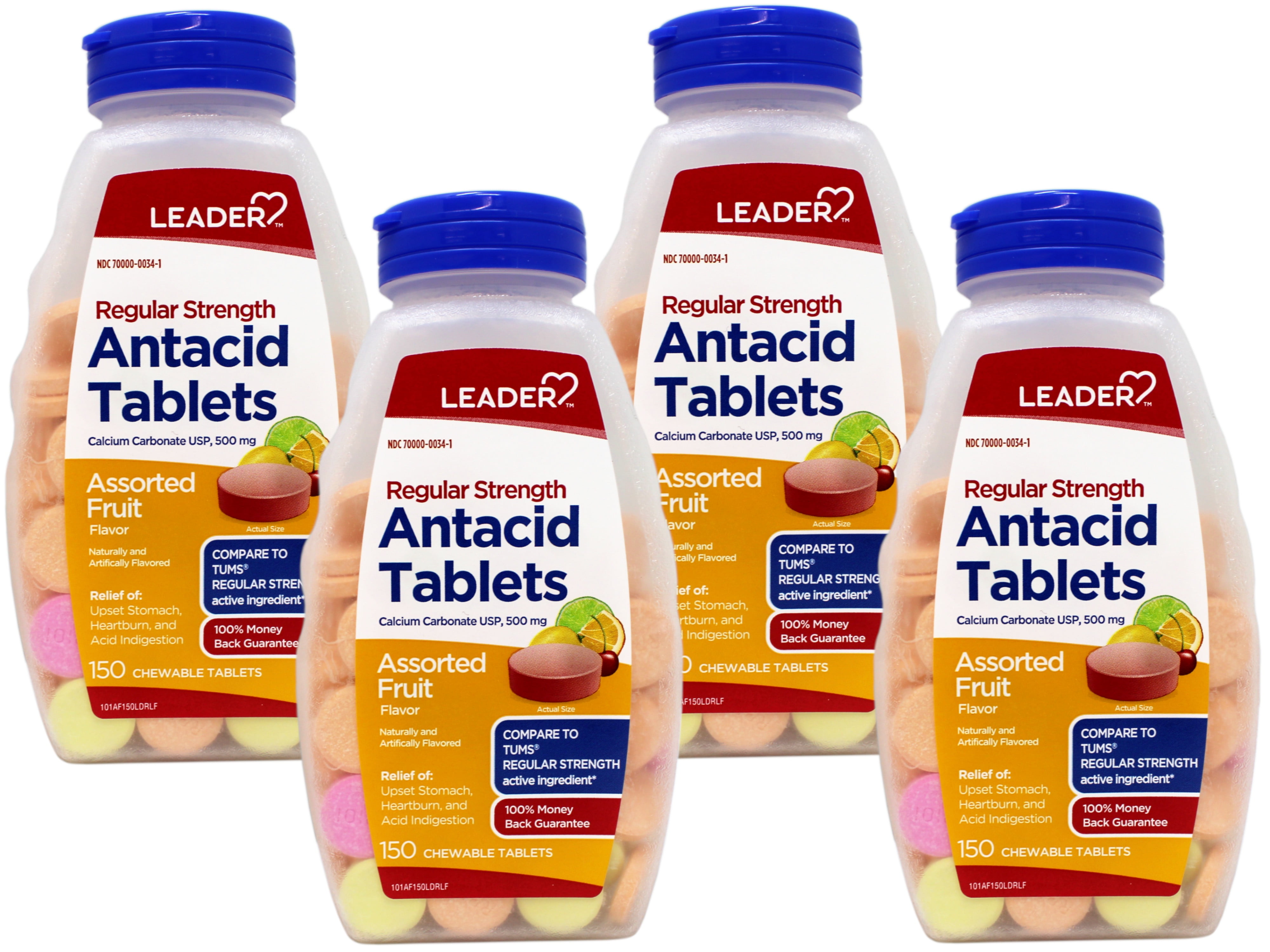 4 Pack - Leader Regular Strength Chewable Antacid Tablets for Heartburn ...