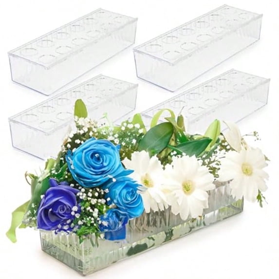 4 Pack Leak-Proof Wave Design Acrylic Long Rec Vases for Table ...