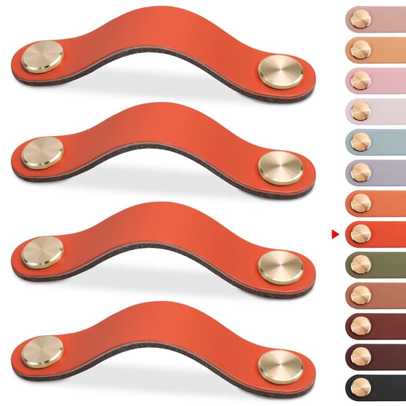 4 Pack Leather Drawer Pulls Light Coffee Cabinet Handles Single Hole ...