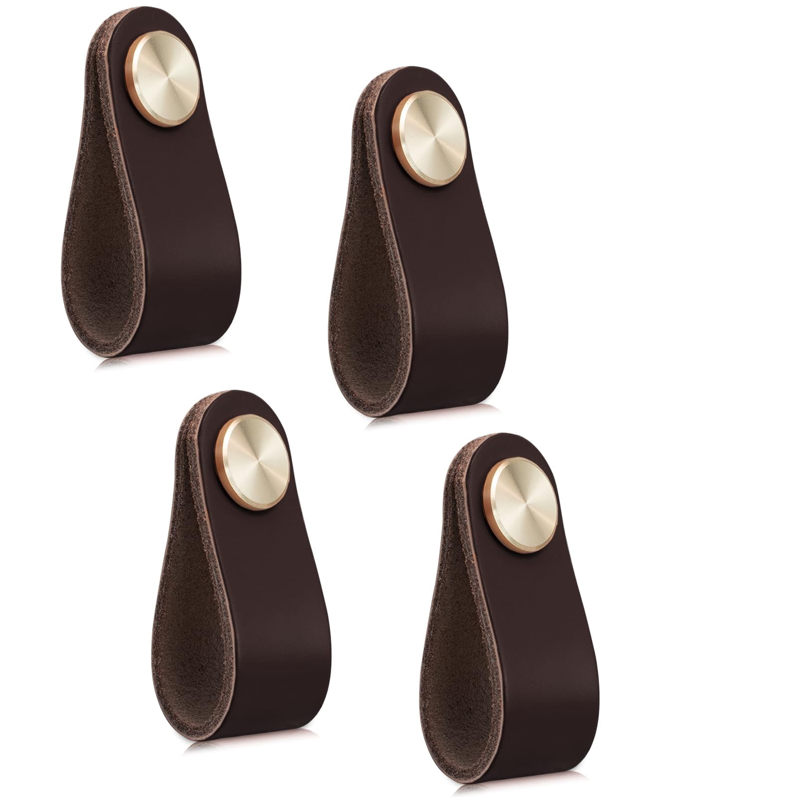 4 Pack Leather Drawer Pulls Light Coffee Cabinet Handles Single Hole ...
