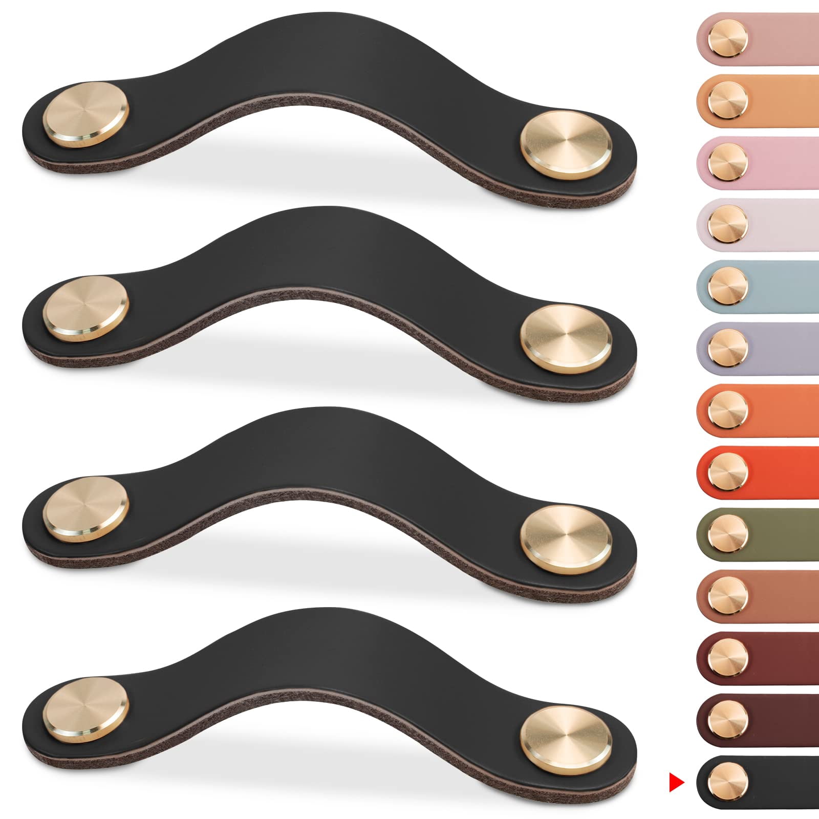 4 Pack Leather Drawer Pulls Light Coffee Cabinet Handles Single Hole ...