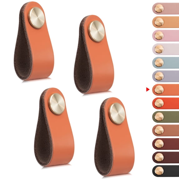 4 Pack Leather Drawer Pulls Light Coffee Cabinet Handles Single Hole ...
