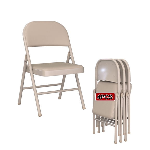 12 Pack Beige Leather Padded Folding Chairs - Steel Frame, No Assembly ...
