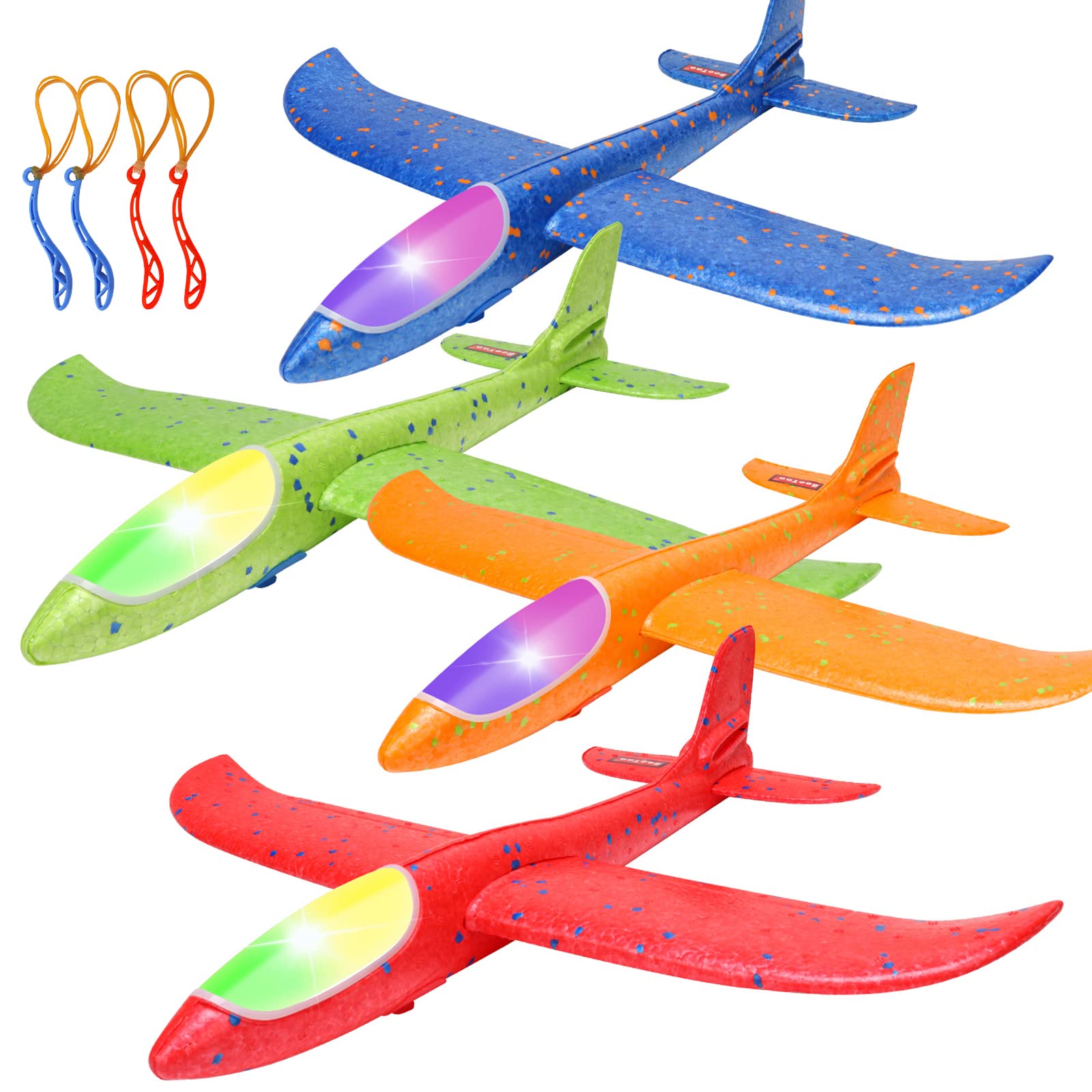 4 Pack Led Foam Airplane,17.5" Large Throwing Foam Plane, 2 Flight Mode ...