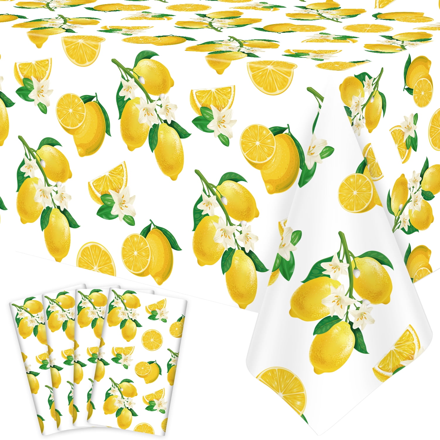 4-Pack Lemon Themed Disposable Tablecloths, 51x86", Ideal for Parties ...