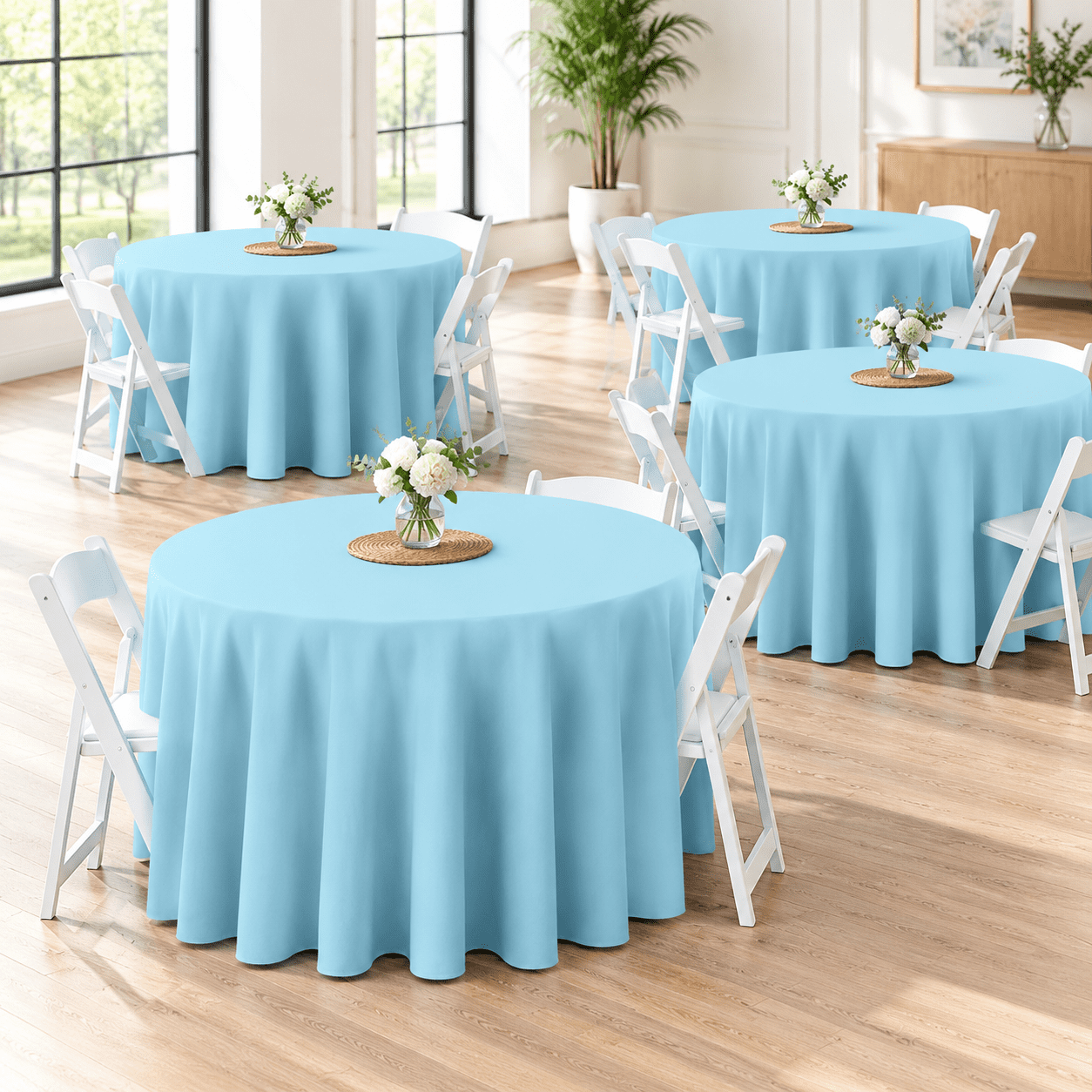 4 Pack Light Blue Round Tablecloths 120 Inch For 60