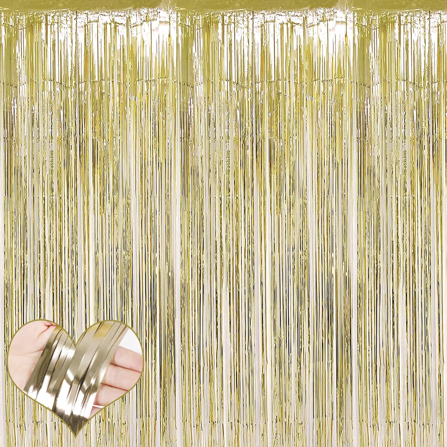 4 Pack Light Gold Fringe Curtain Backdrop, 3.2Ft x 6.6Ft Metallic ...
