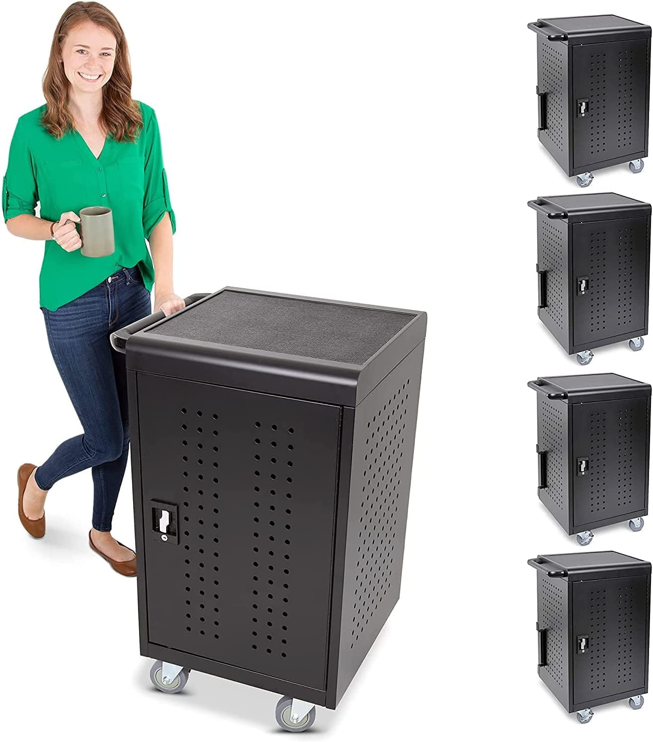 4-Pack | Line Leader 30 Unit Mobile Charging Cart with Locking Cabinets ...