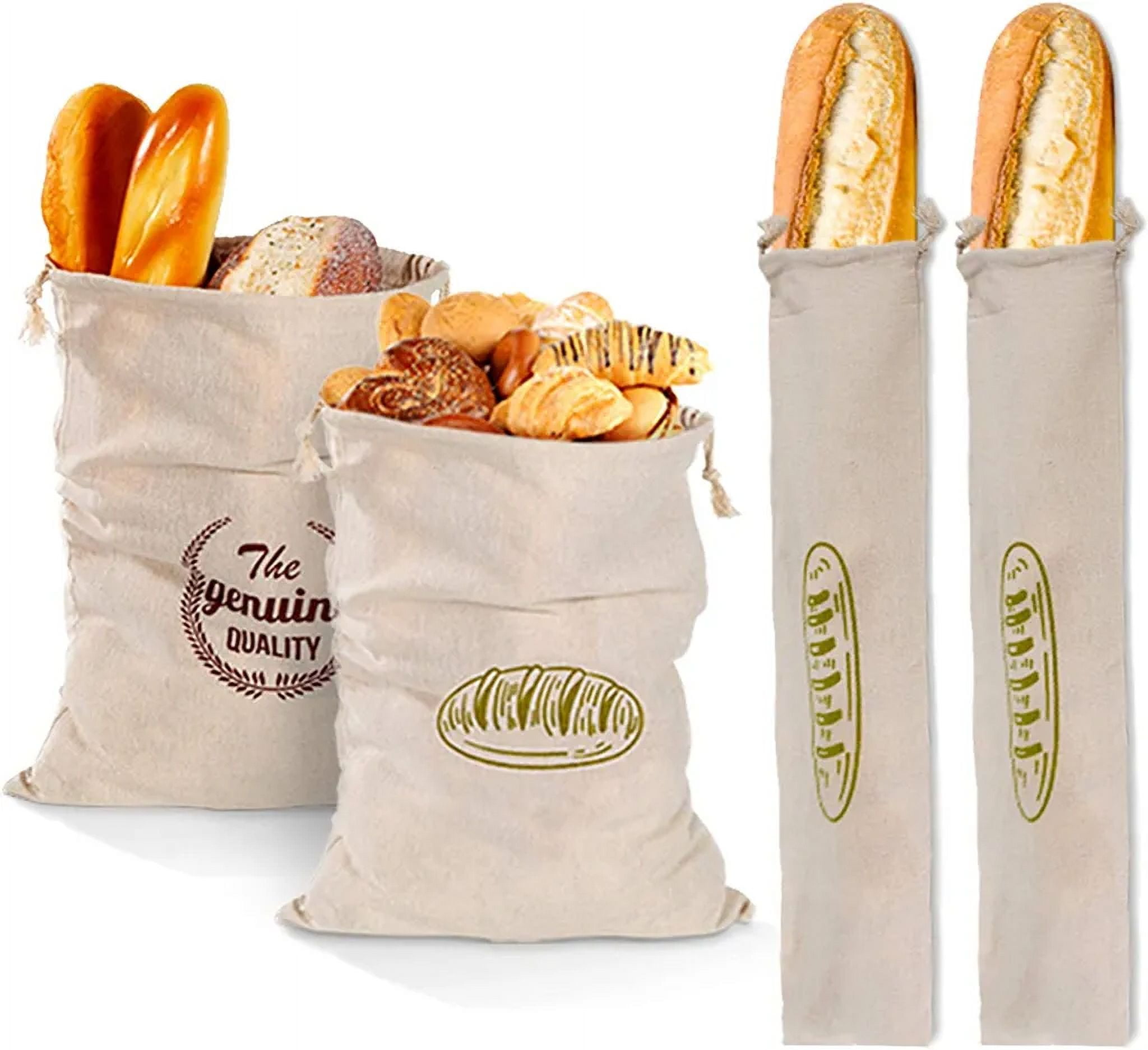 4 Pack Linen Bread Bags with Drawstring, Natural Unbleached, Breathable ...