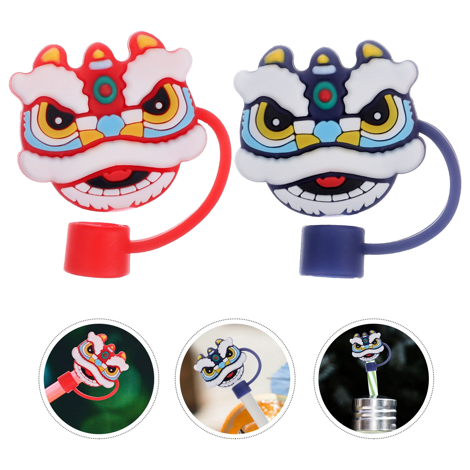 FRCOLOR 4pcs Lion Head Design Straw Covers Reusable Lids Fun and ...