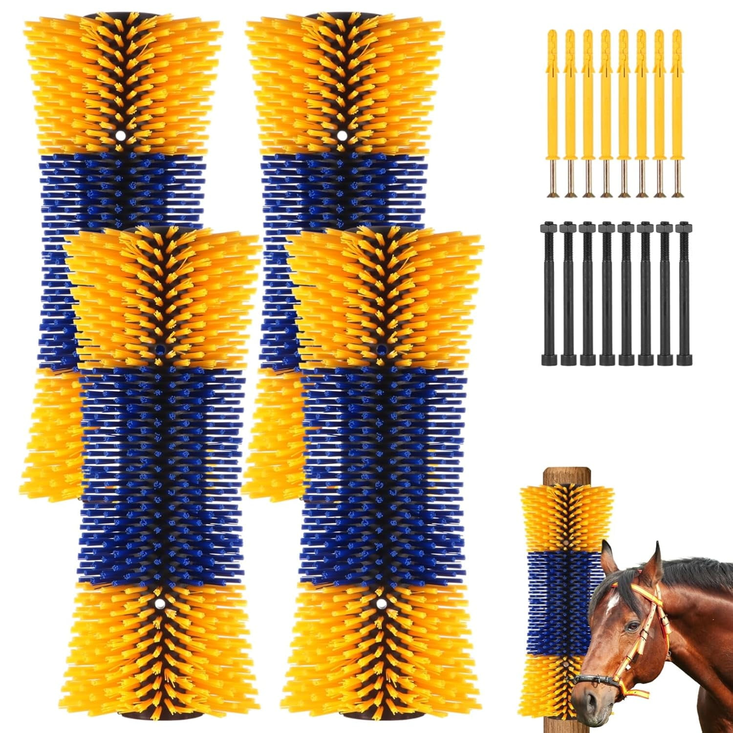4 Pack Livestock Scratch Brush with Screws, Horse Scratching Post Goat ...