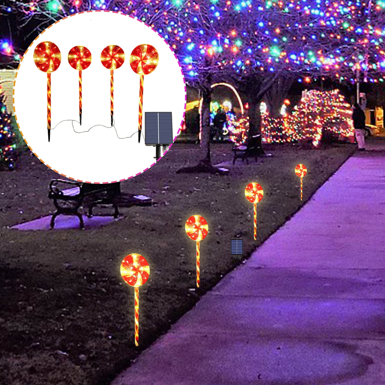 4 Pack Lollipop Christmas Solar Pathway Lights Outdoor, 80 LED ...