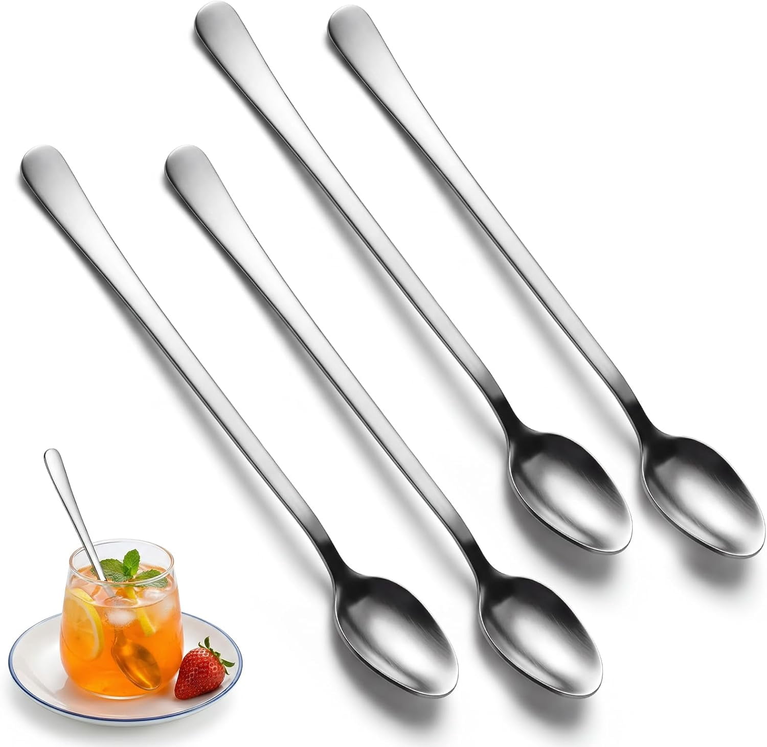 4-Pack Long Handle Spoons for Stirring, 8-Inch Stainless Steel Stirring ...