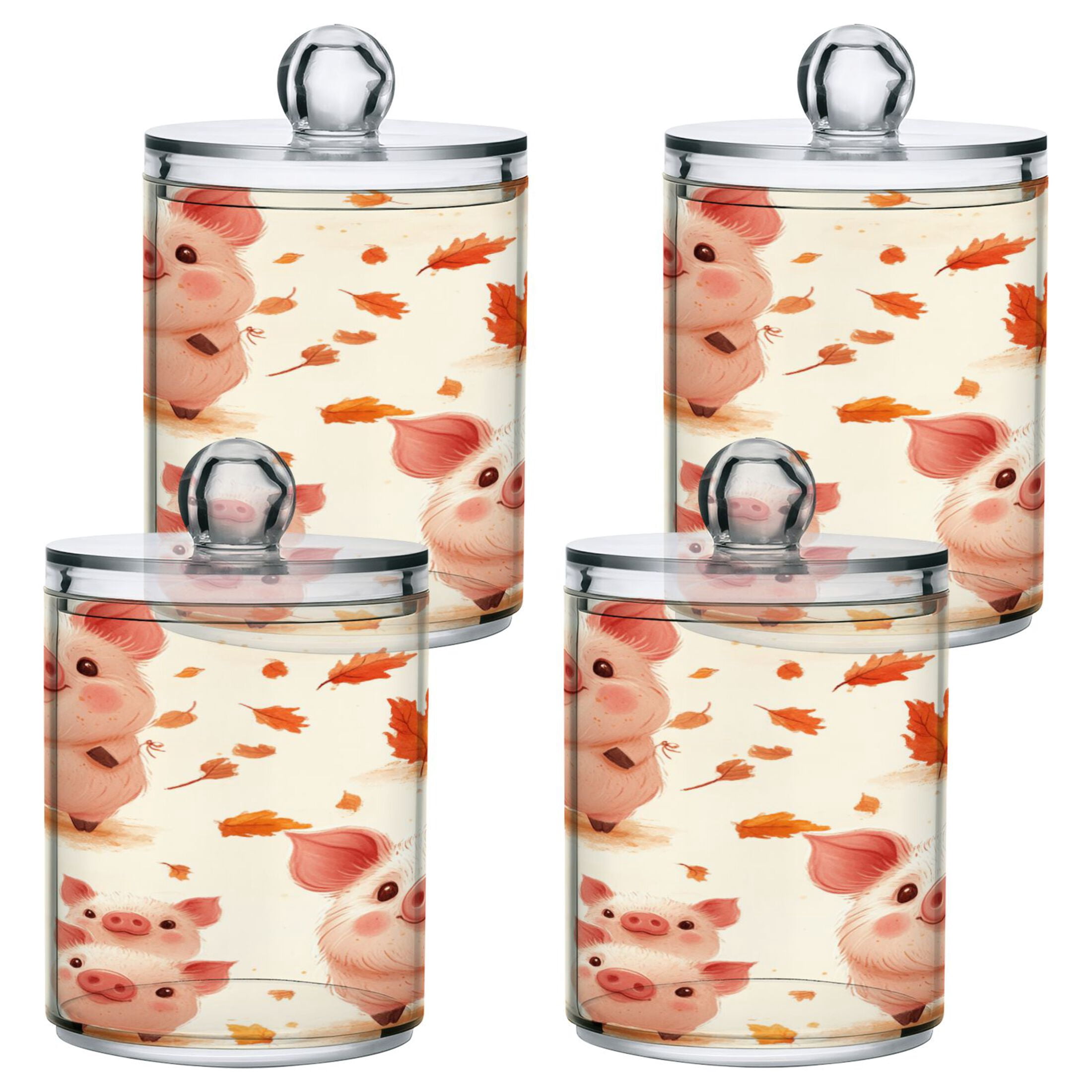 4 Pack Lovely Pig and Leaf Qtip Holder Dispenser Clear Plastic Storage ...