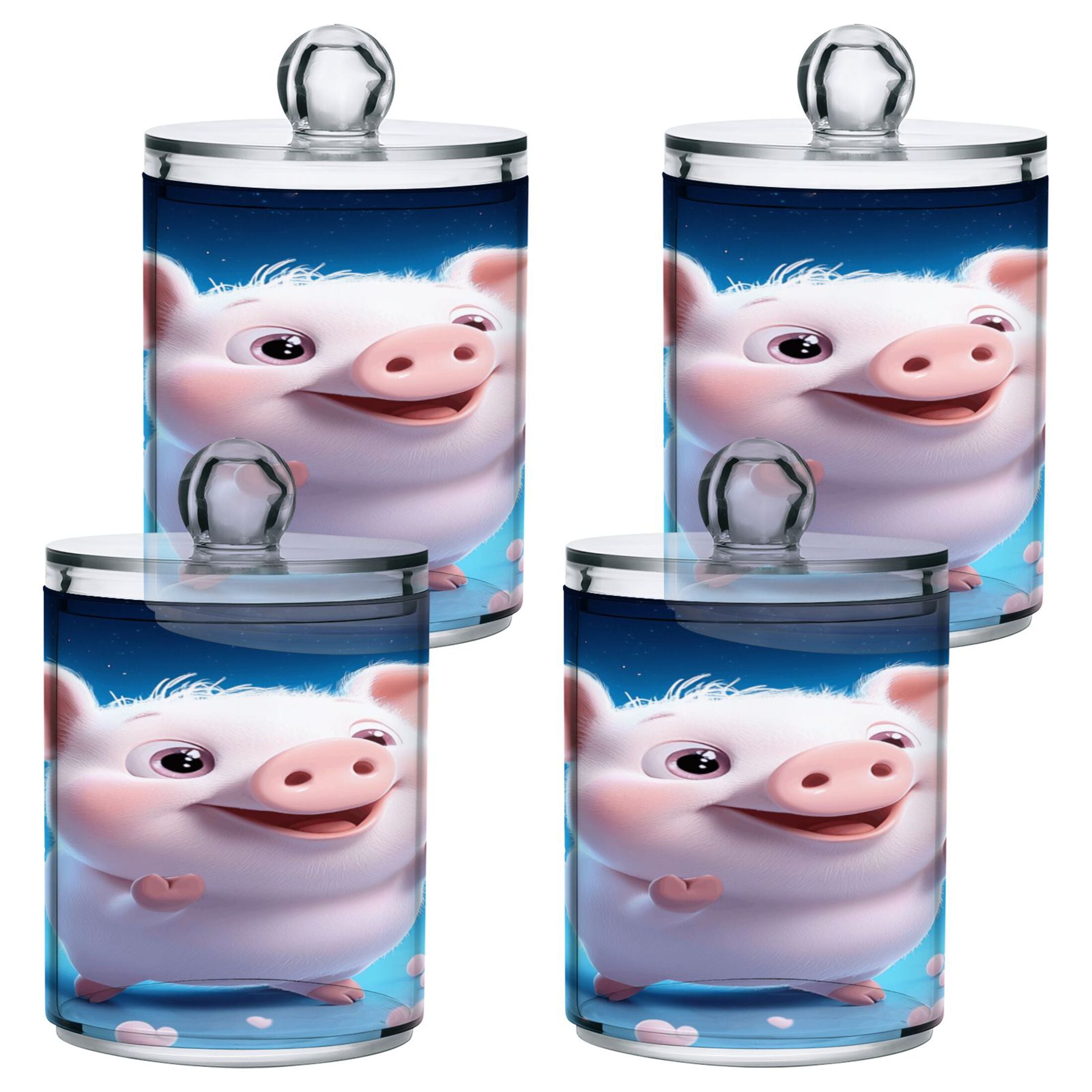 4 Pack Lovely Pig and Petals Qtip Holder Dispenser Clear Plastic ...