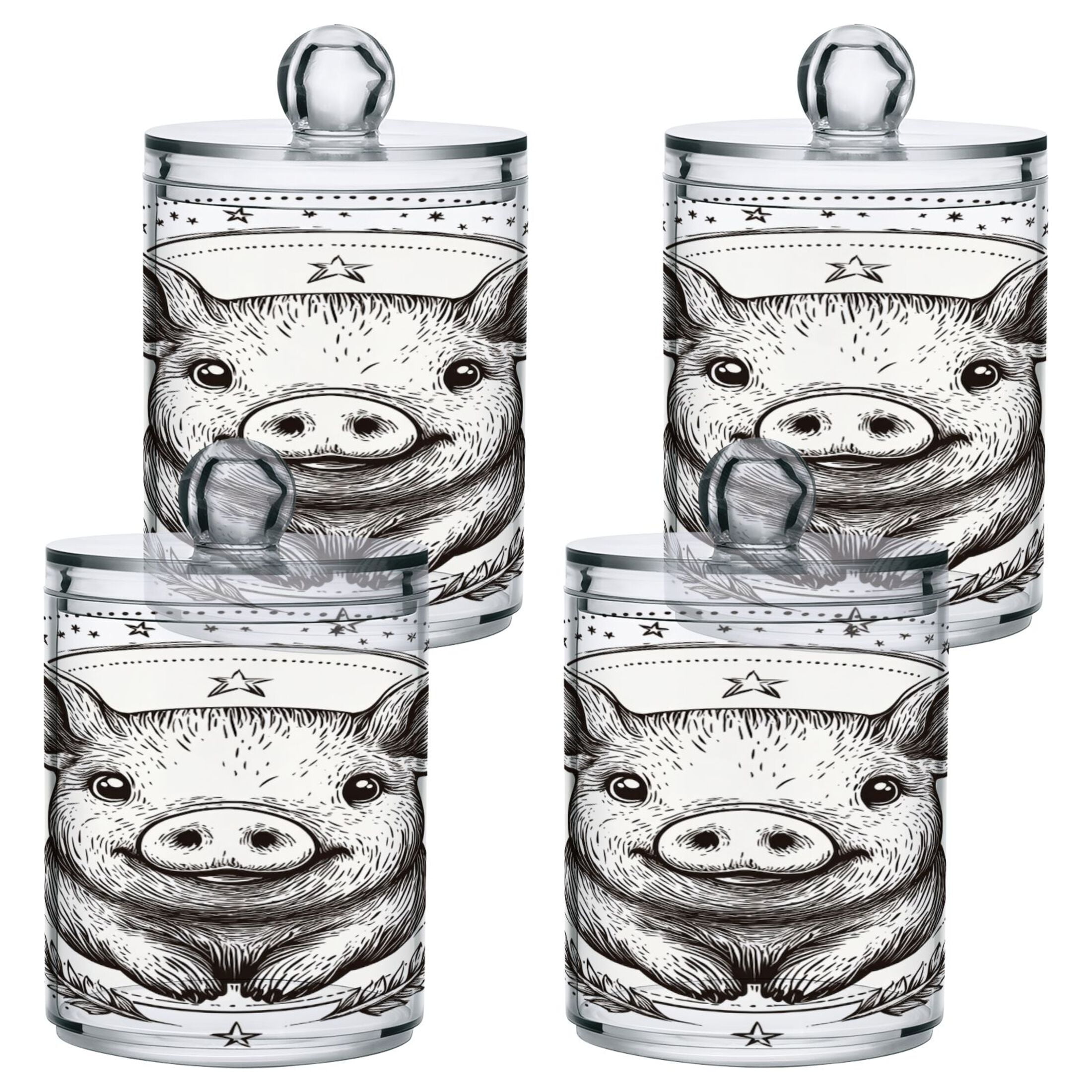 4 Pack Lovely Pig with Wheat Qtip Holder Dispenser Clear Plastic ...