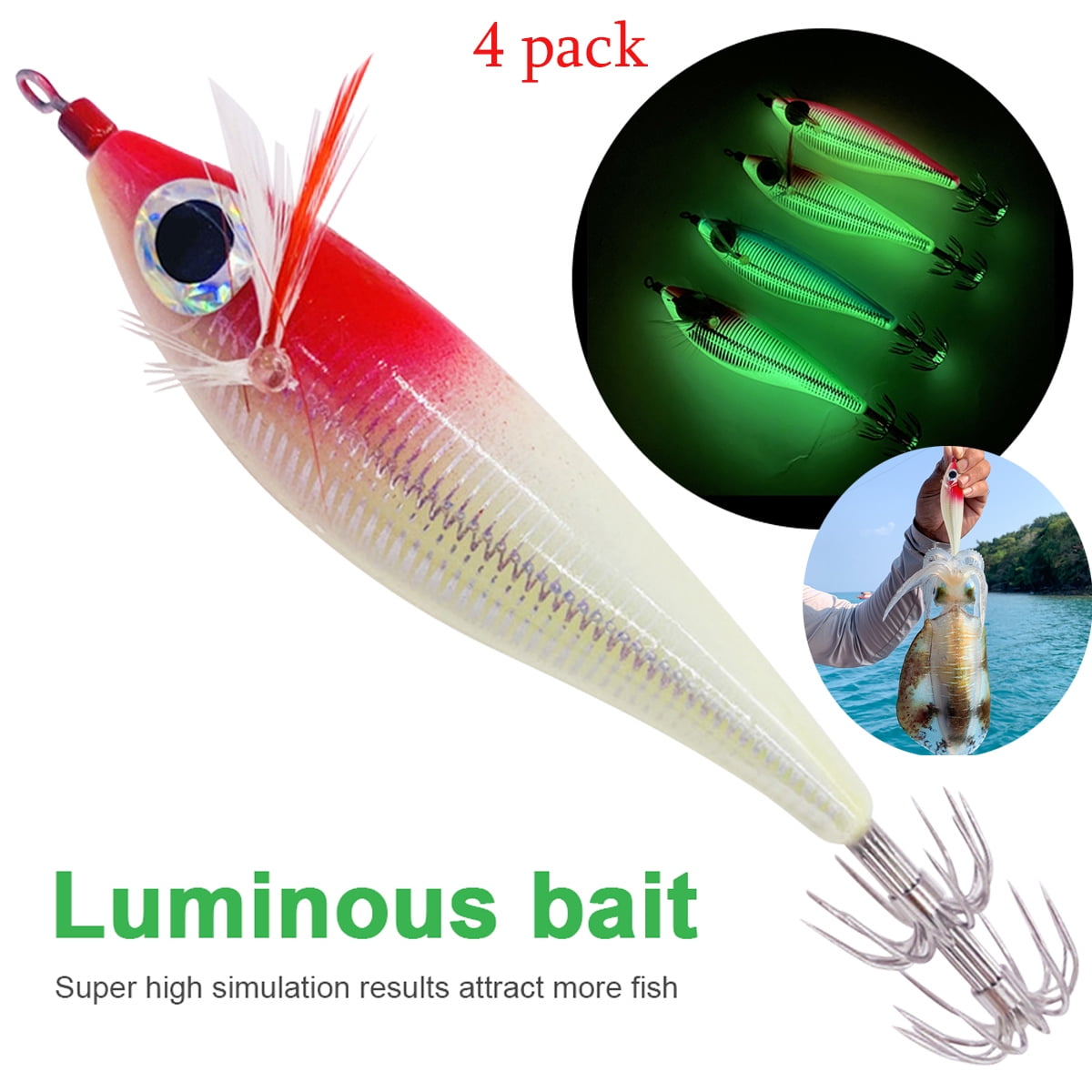Alloet Luminous Squid Fishing Jig Hooks, Fluorescent Cuttlefish Bait ...