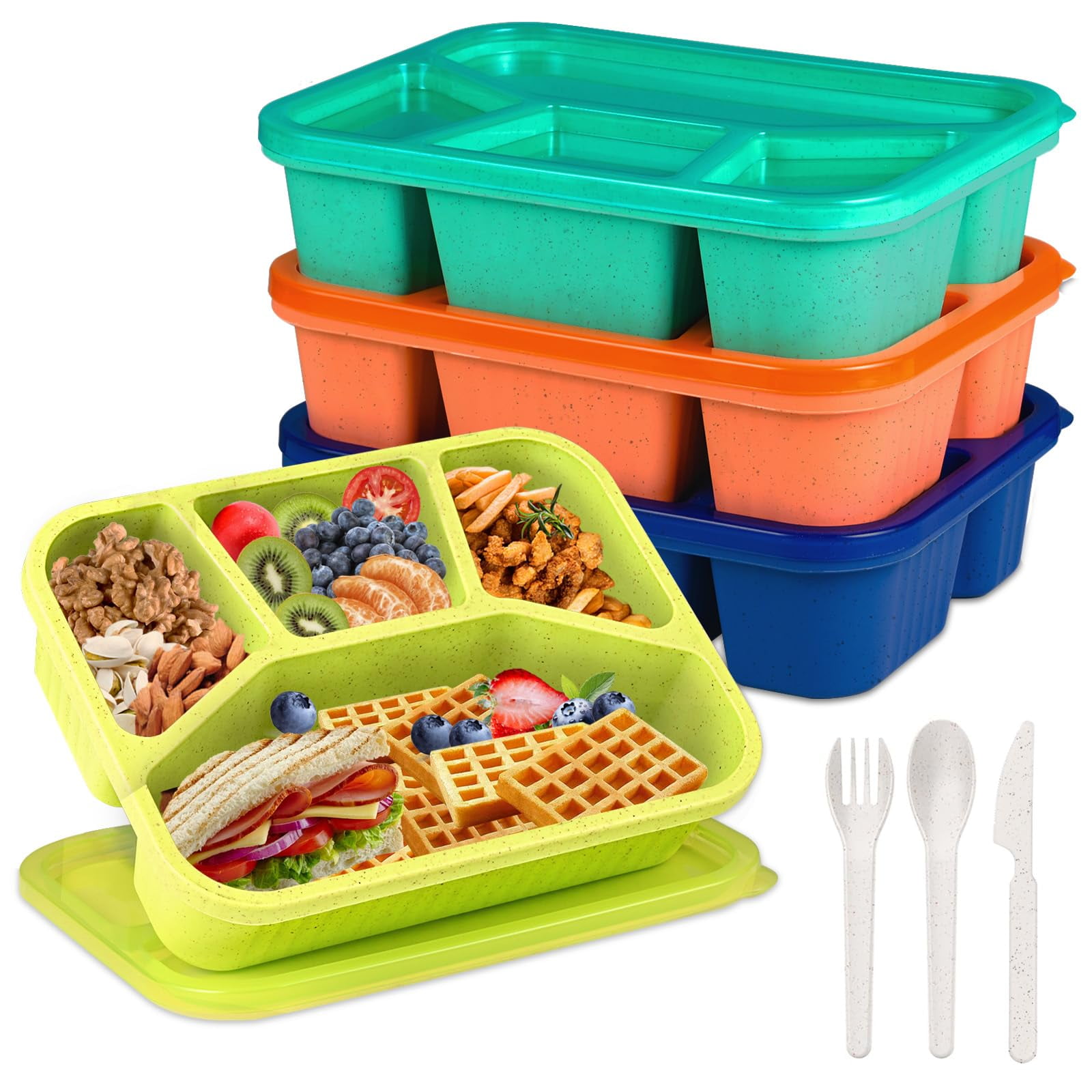4 Pack Lunch Box Containers, 4 Compartment Box for Meal Prep, Reusable ...