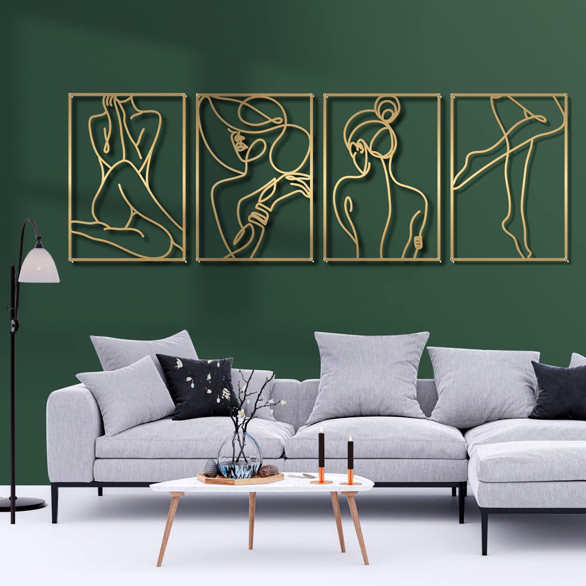 4 Pack M Size (17x11.8") Real Metal Abstract Wall Art, Gold Elegant ...
