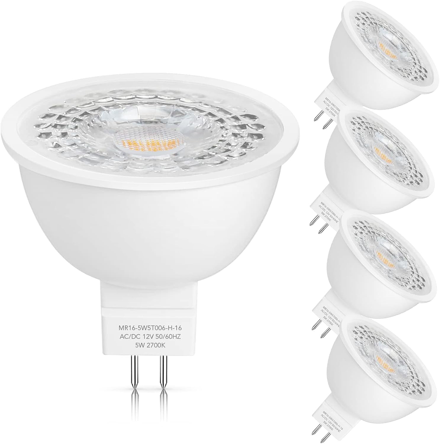 4 Pack MR16 LED Bulbs 50W Halogen Equivalent 2700K,5W GU5.3 MR16 12V ...