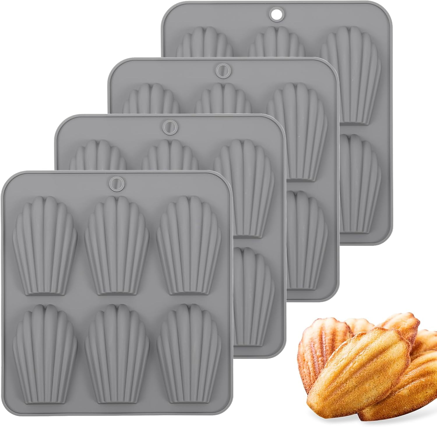 4 Pack Madeleine Pans for Baking, 6 Cavity Shell Shape Baking Mold ...