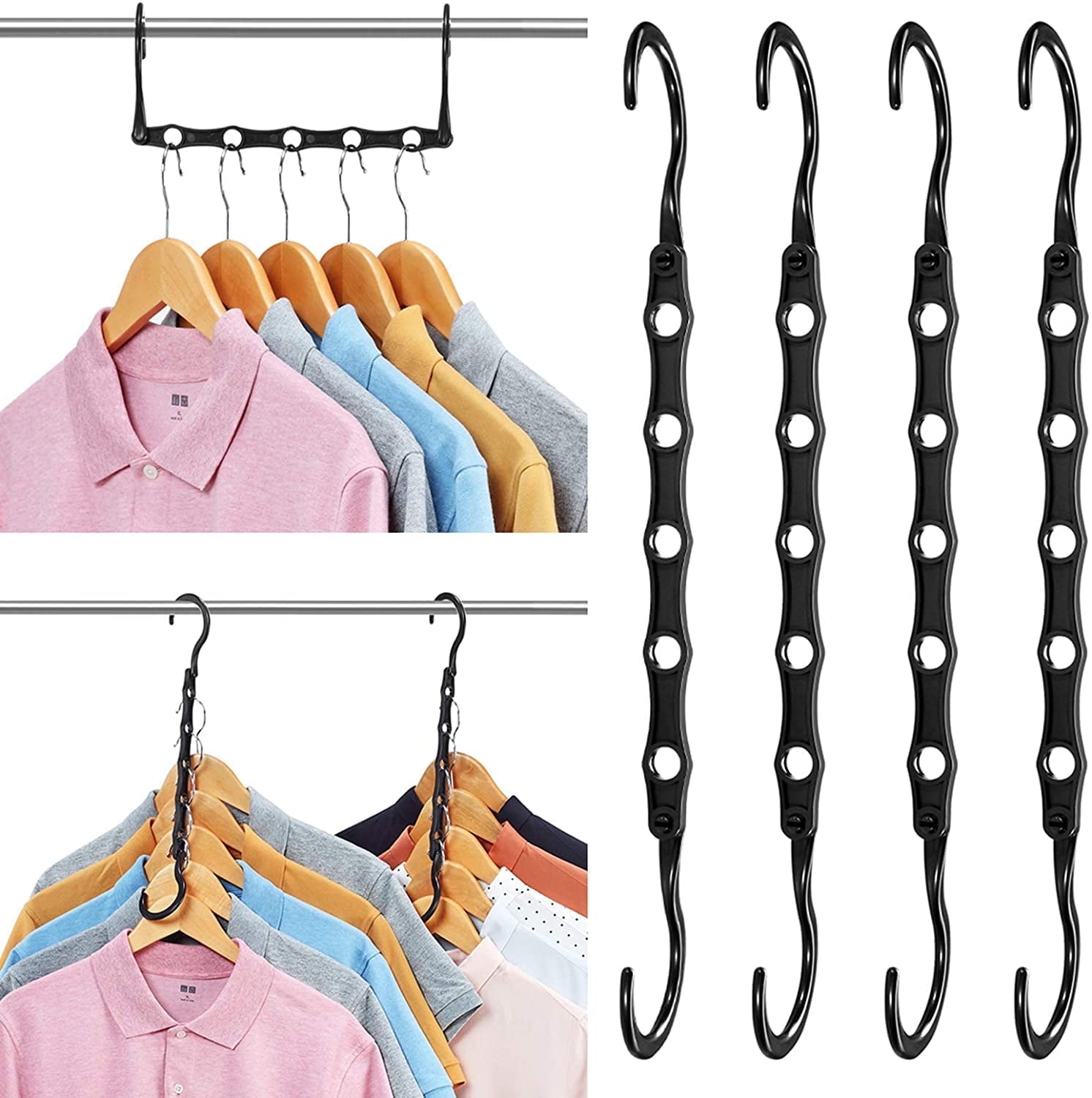 GIXUSIL Space Saving Plastic Tier Heavy Clothes Hanger, Black, 4 Pack ...