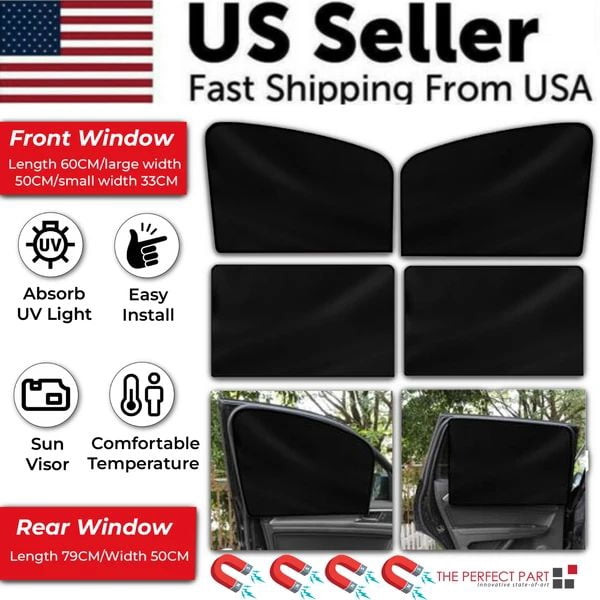 4-Pack Magnetic Car Side Window Sun Shades - UV Protection Front & Rear ...