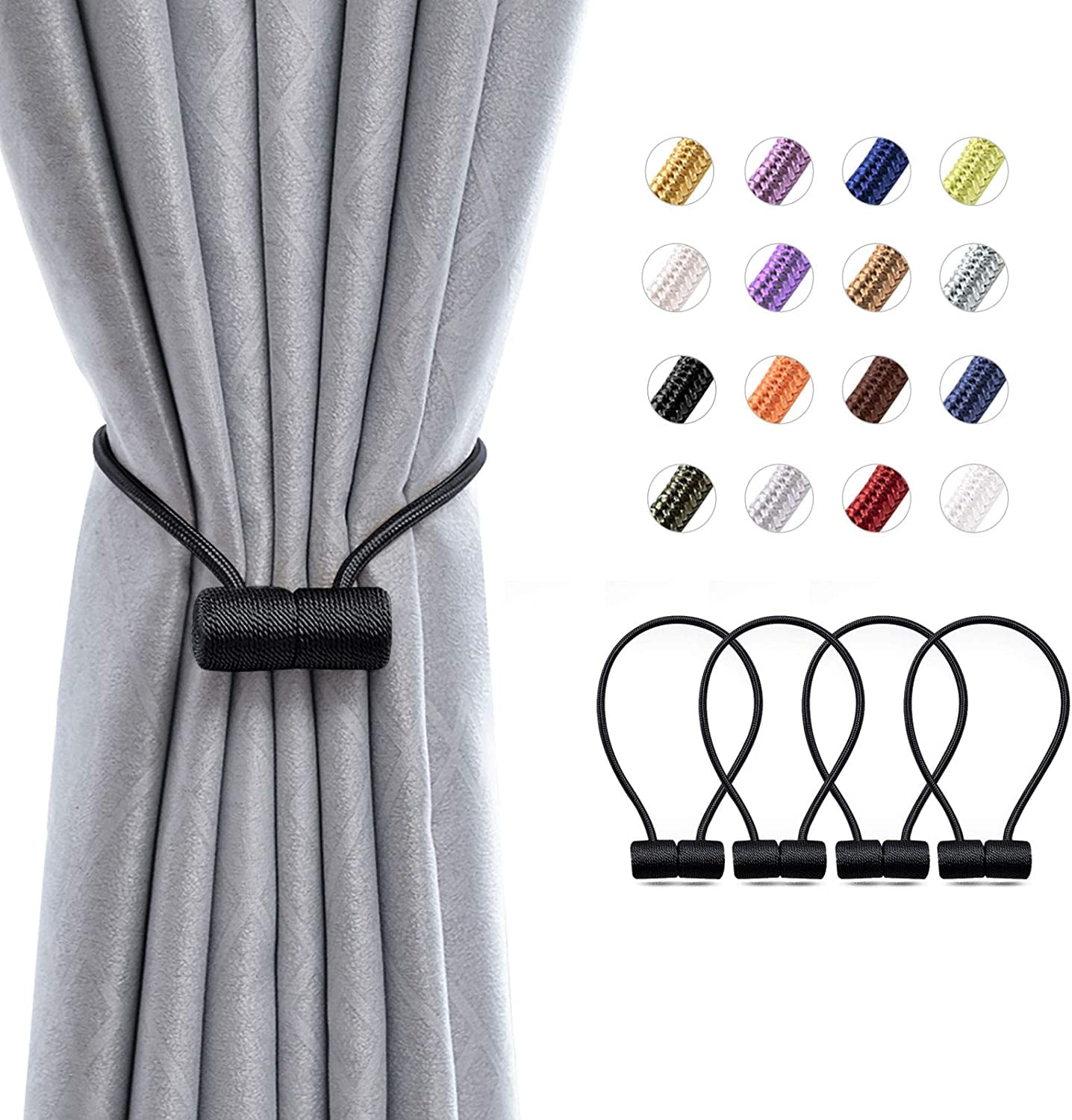 4 Pack Magnetic Curtain Tiebacks 16 Inch Modern Handmade Weave Rope ...
