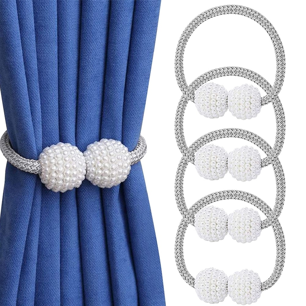 Vegcoo Magnetic Curtain Tiebacks, 4 Pack, Pearl Decorative Rope ...