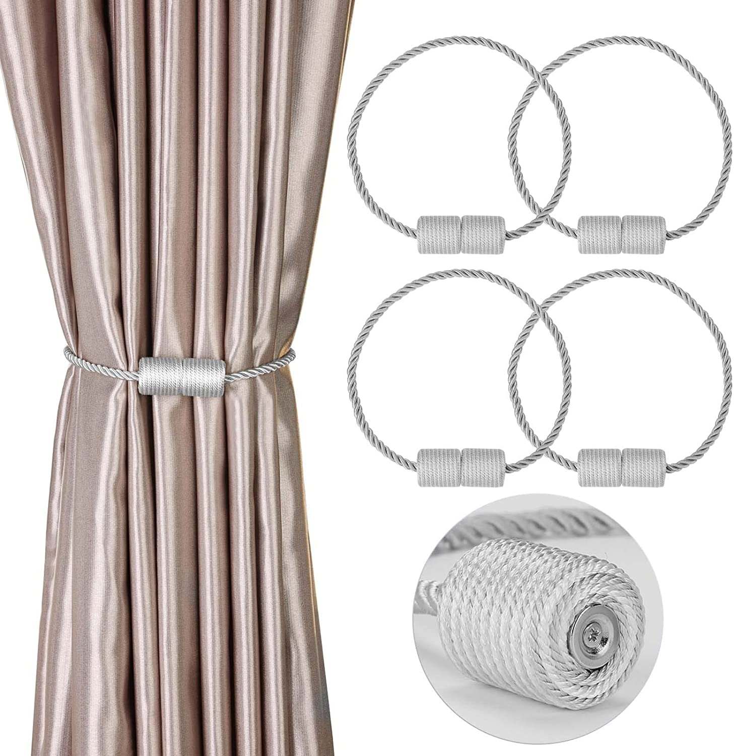 4 Pack Magnetic Curtain Tiebacks Decor Rope Curtain Holdbacks Modern ...