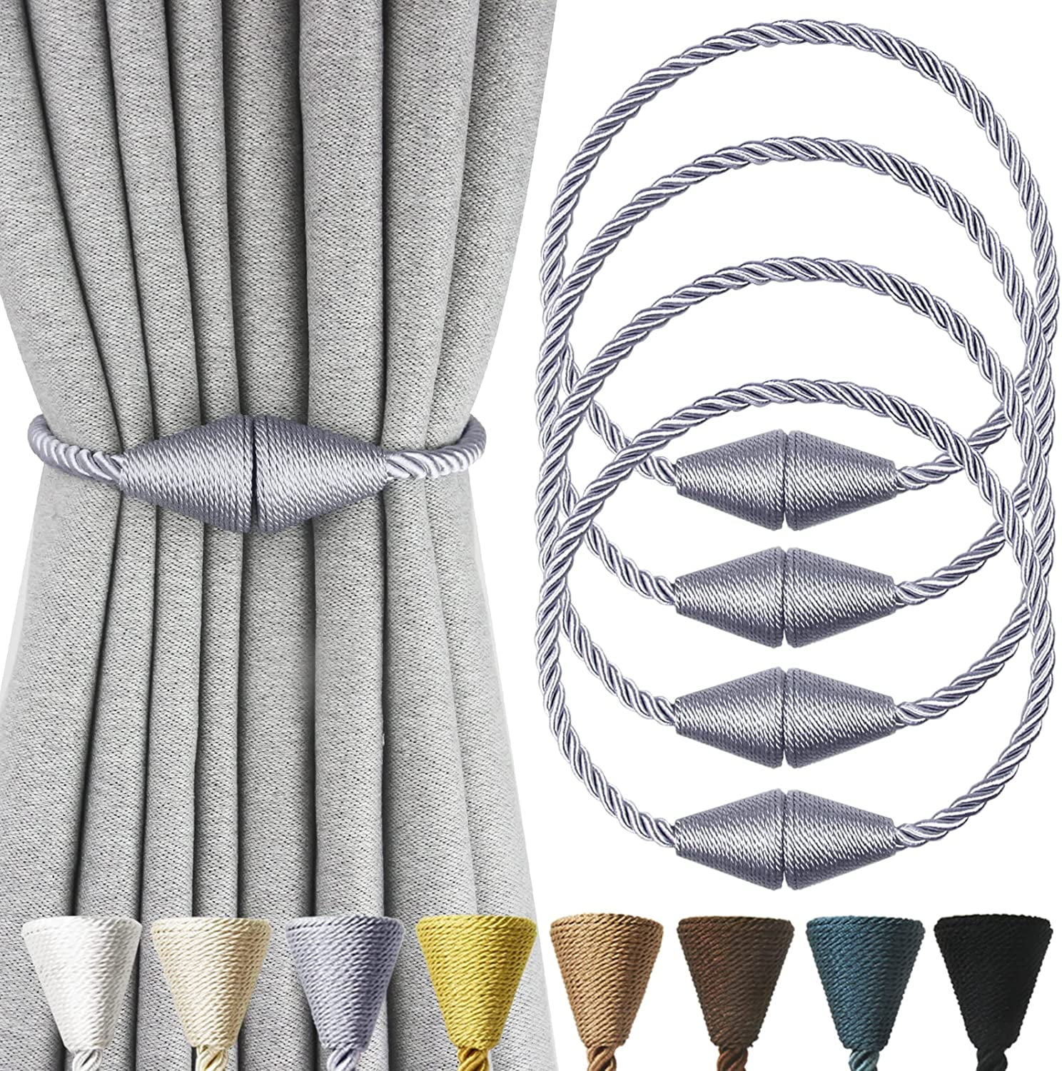 4 Pack Magnetic Curtain Tiebacks Rope Modern Handmade Curtain Tie Backs ...