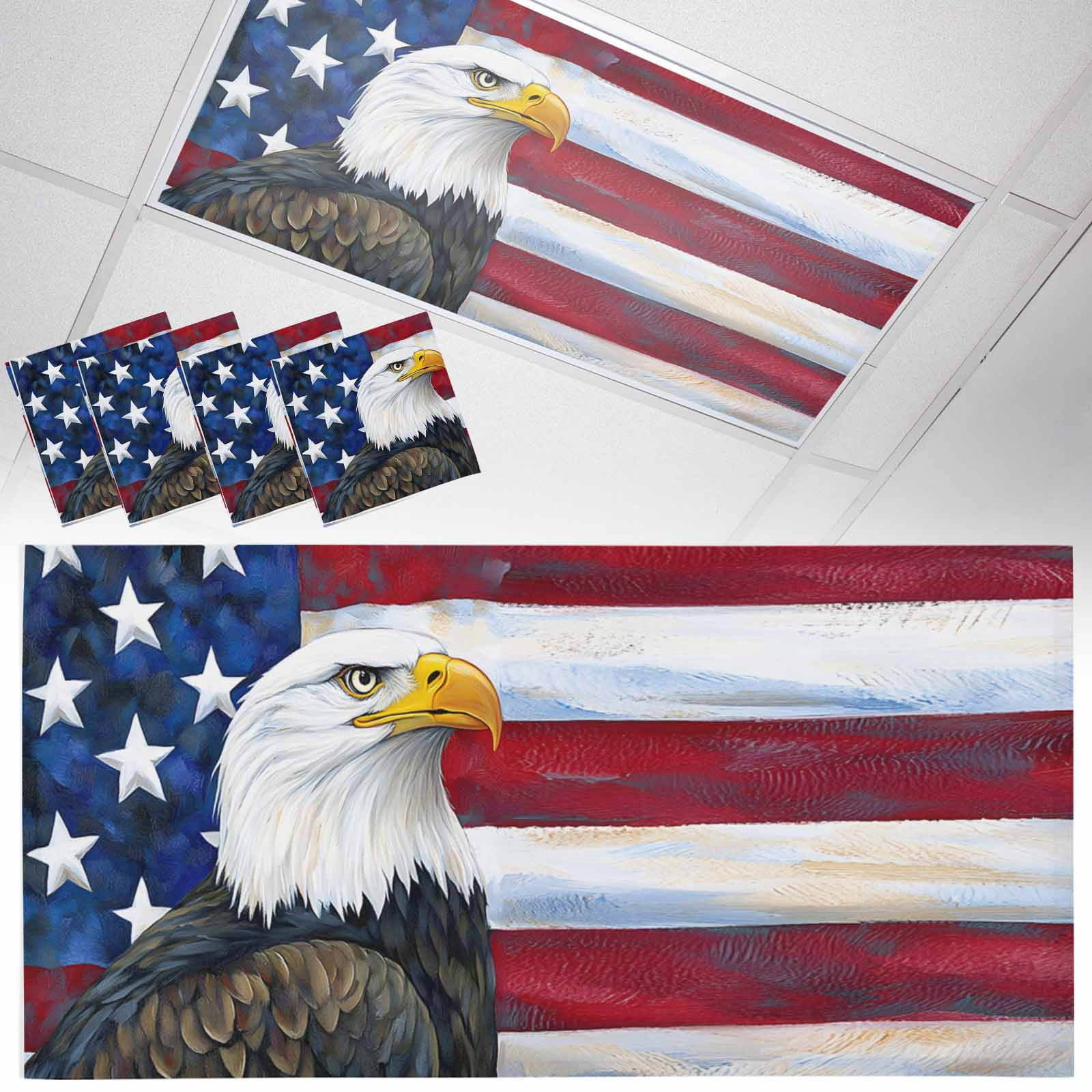 4 Pack Magnetic Fluorescent Light Covers, 2x4 Ft,Bald Eagle American Flag Retro Countryside ...