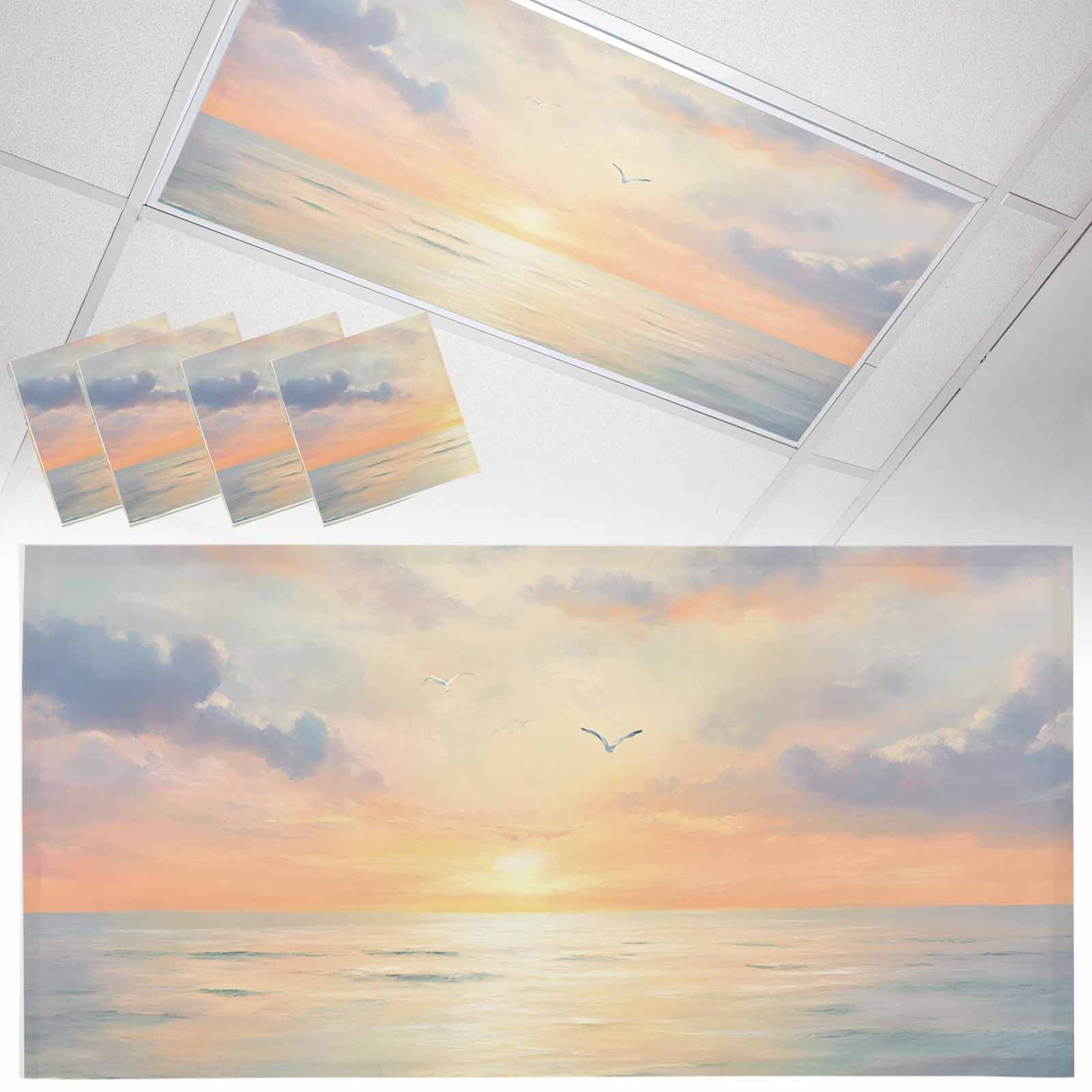 4 Pack Magnetic Fluorescent Light Covers, 2x4 Ft,Colorful Sunset Ocean ...
