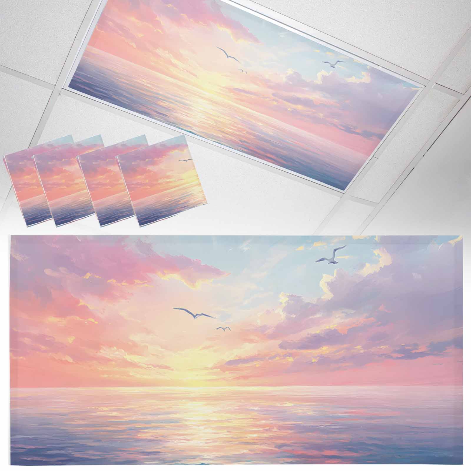 4 Pack Magnetic Fluorescent Light Covers, 2x4 Ft,Colorful Sunset Ocean ...