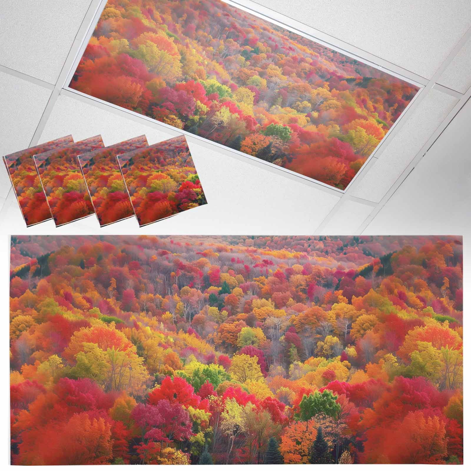 4 Pack Magnetic Fluorescent Light Covers, 2x4 Ft,Fall Autumn Forest Orange Red Leaf Tree ...