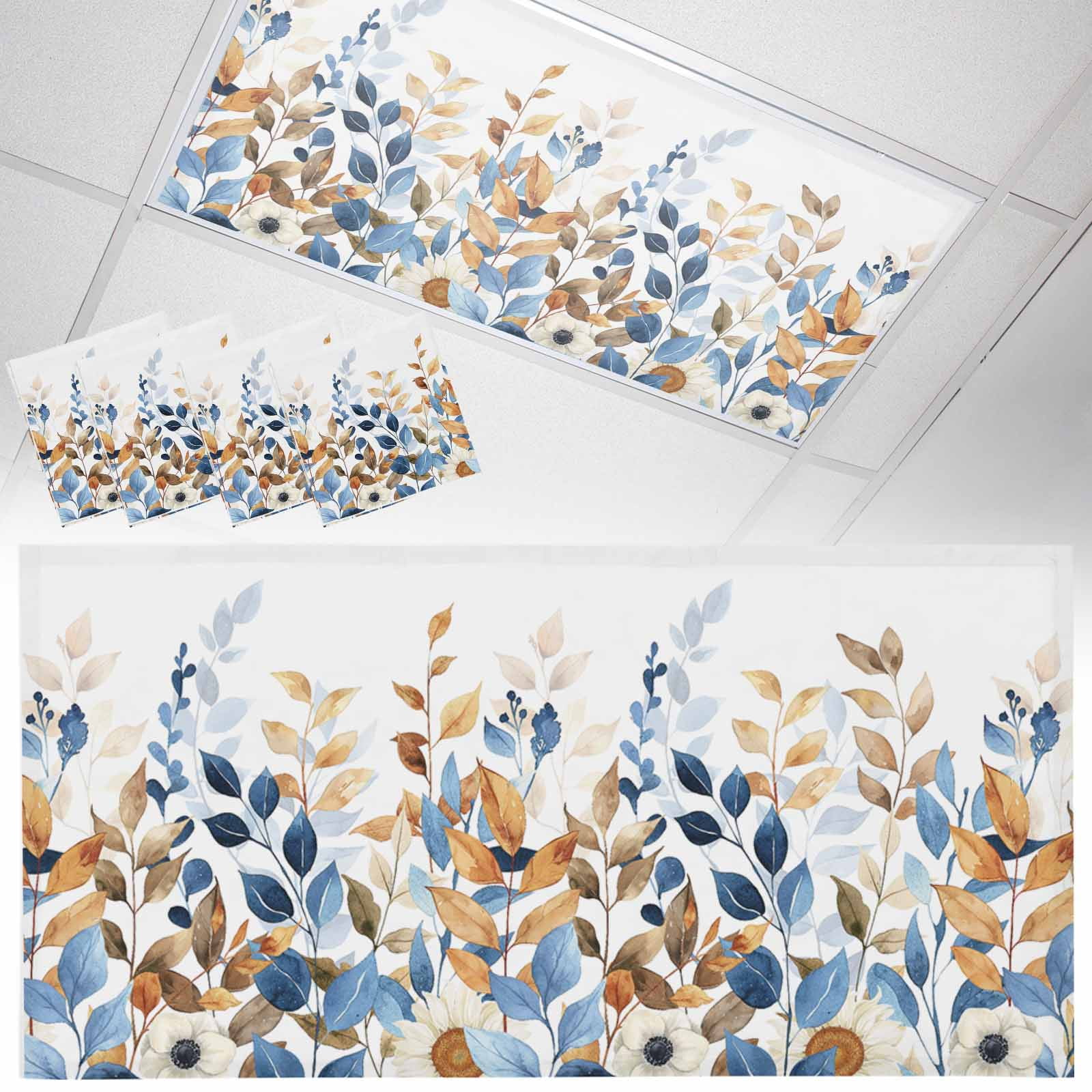 4 Pack Magnetic Fluorescent Light Covers, 2x4 Ft, Fall Watercolor Blue ...