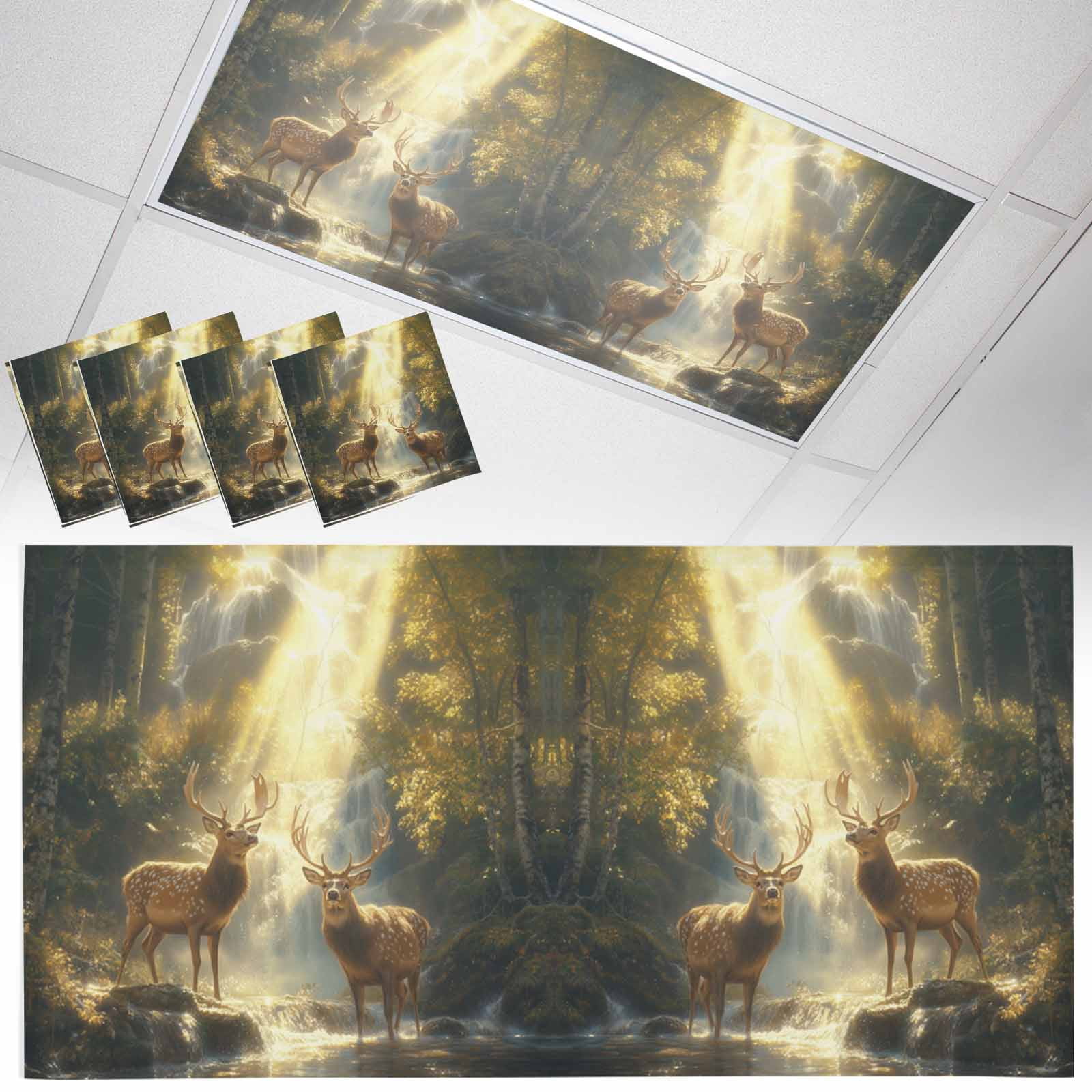 4 Pack Magnetic Fluorescent Light Covers, 2x4 Ft,Fantasy Forest Animal ...