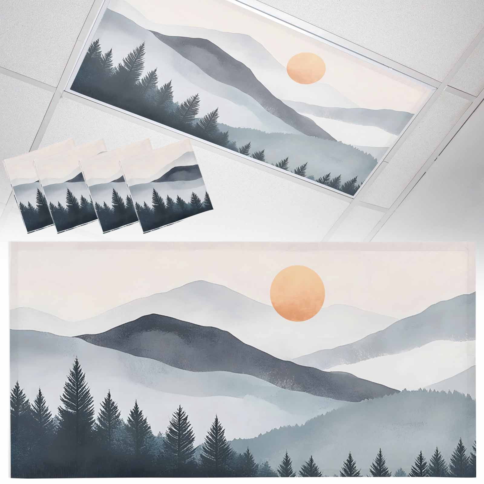 4 Pack Magnetic Fluorescent Light Covers, 2x4 Ft,Forest Mountain Sun ...