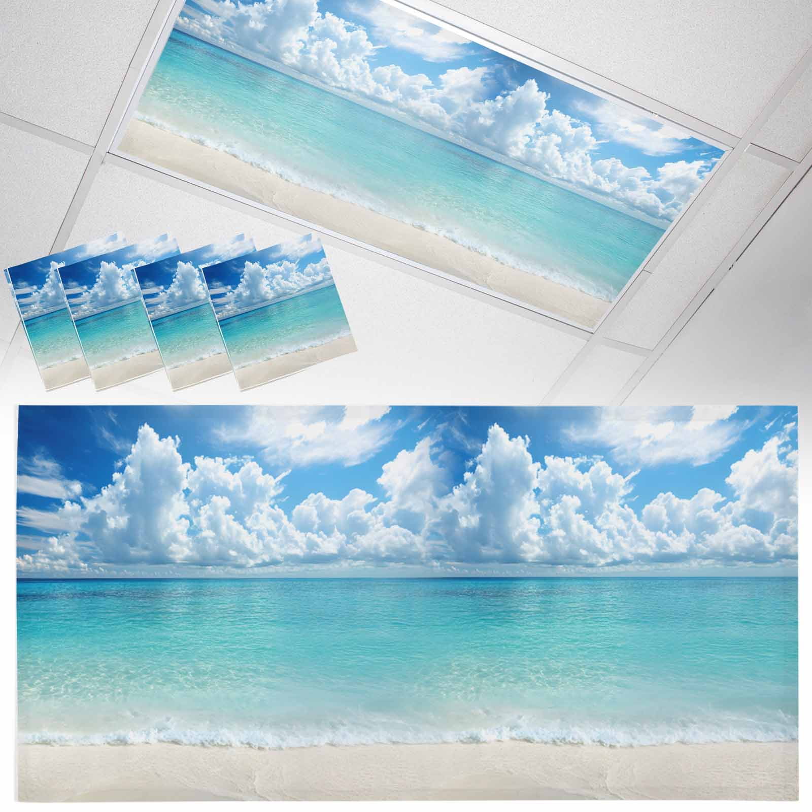 4 Pack Magnetic Fluorescent Light Covers, 2x4 Ft,Ocean Beach Nature Summer Sky Cloud Magnetic ...
