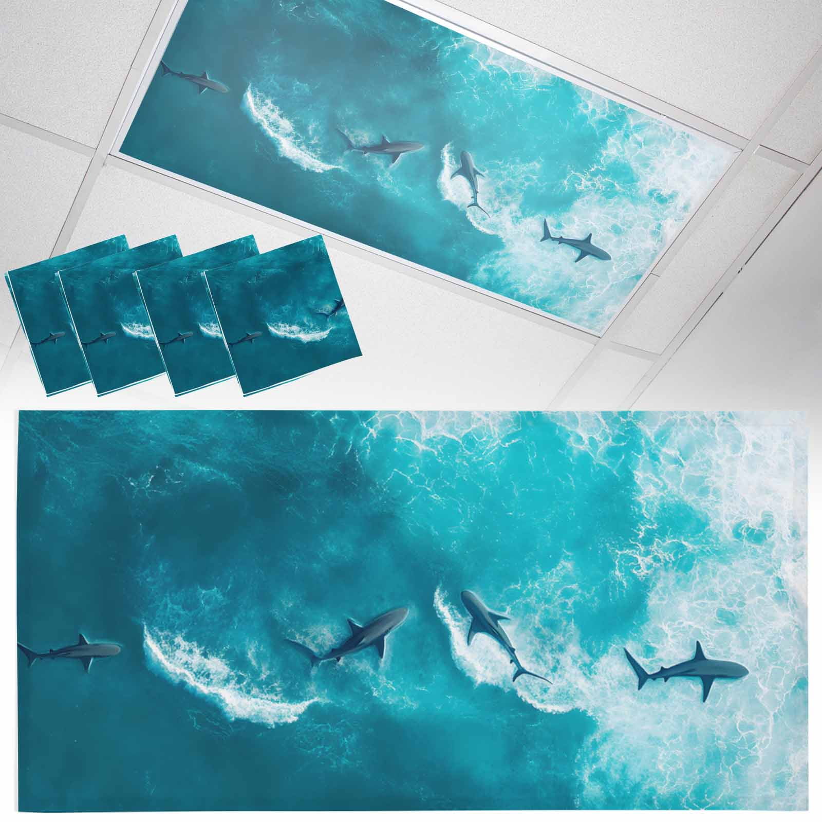 4 Pack Magnetic Fluorescent Light Covers, 2x4 Ft,Ocean Creature Blue ...
