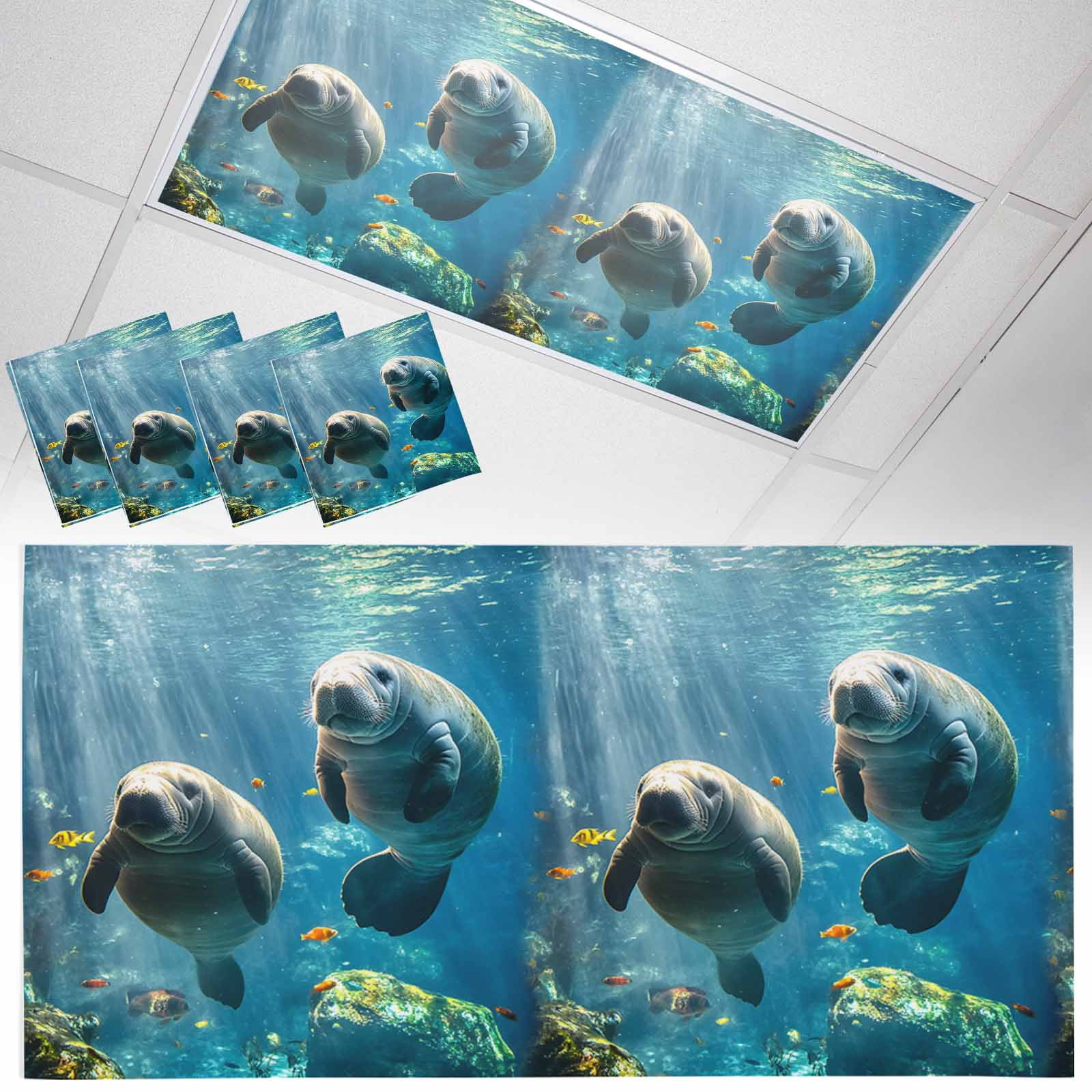 4 Pack Magnetic Fluorescent Light Covers, 2x4 Ft,Ocean Marine Life ...