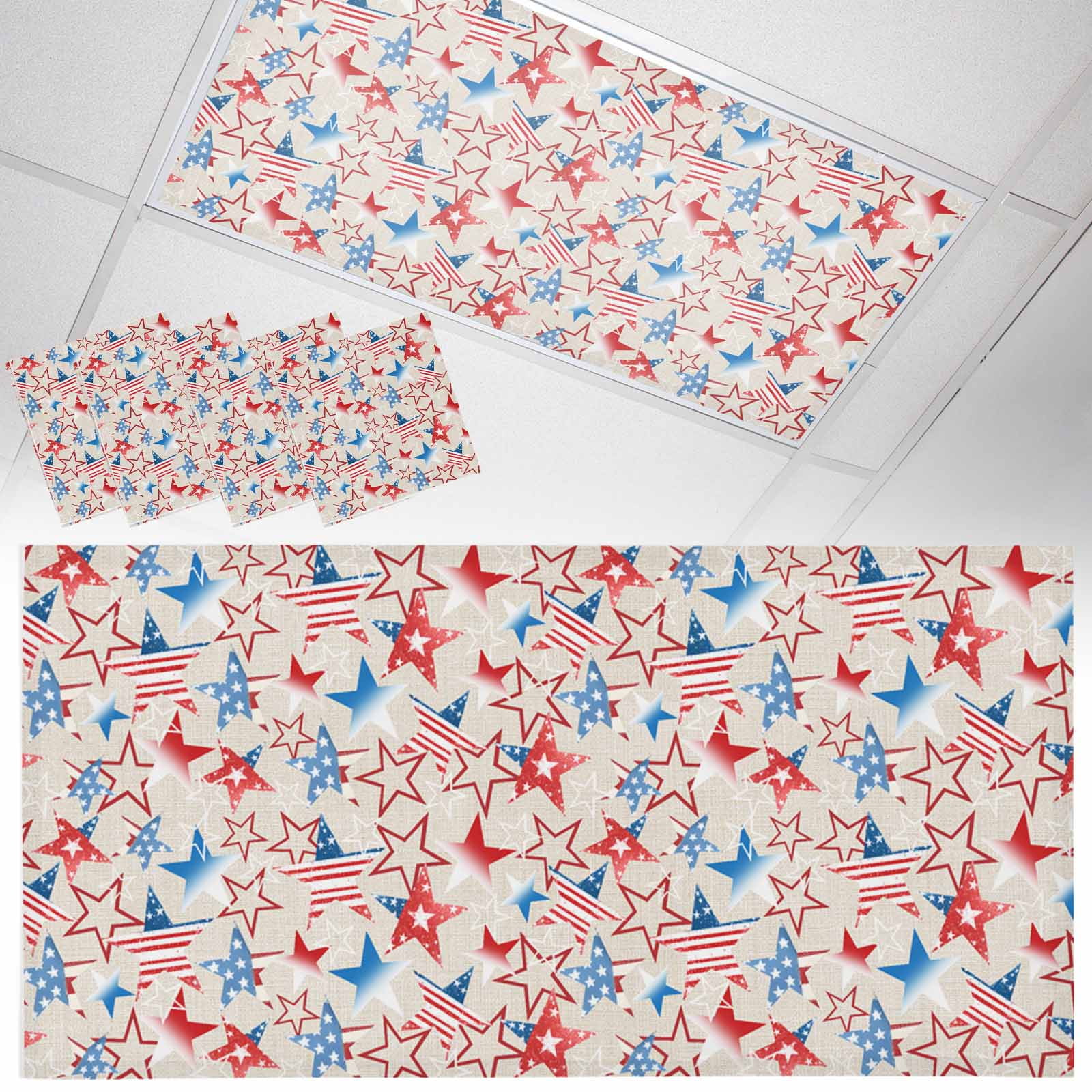 4 Pack Magnetic Fluorescent Light Covers, 2x4 Ft,Stars Blue Red Beige ...