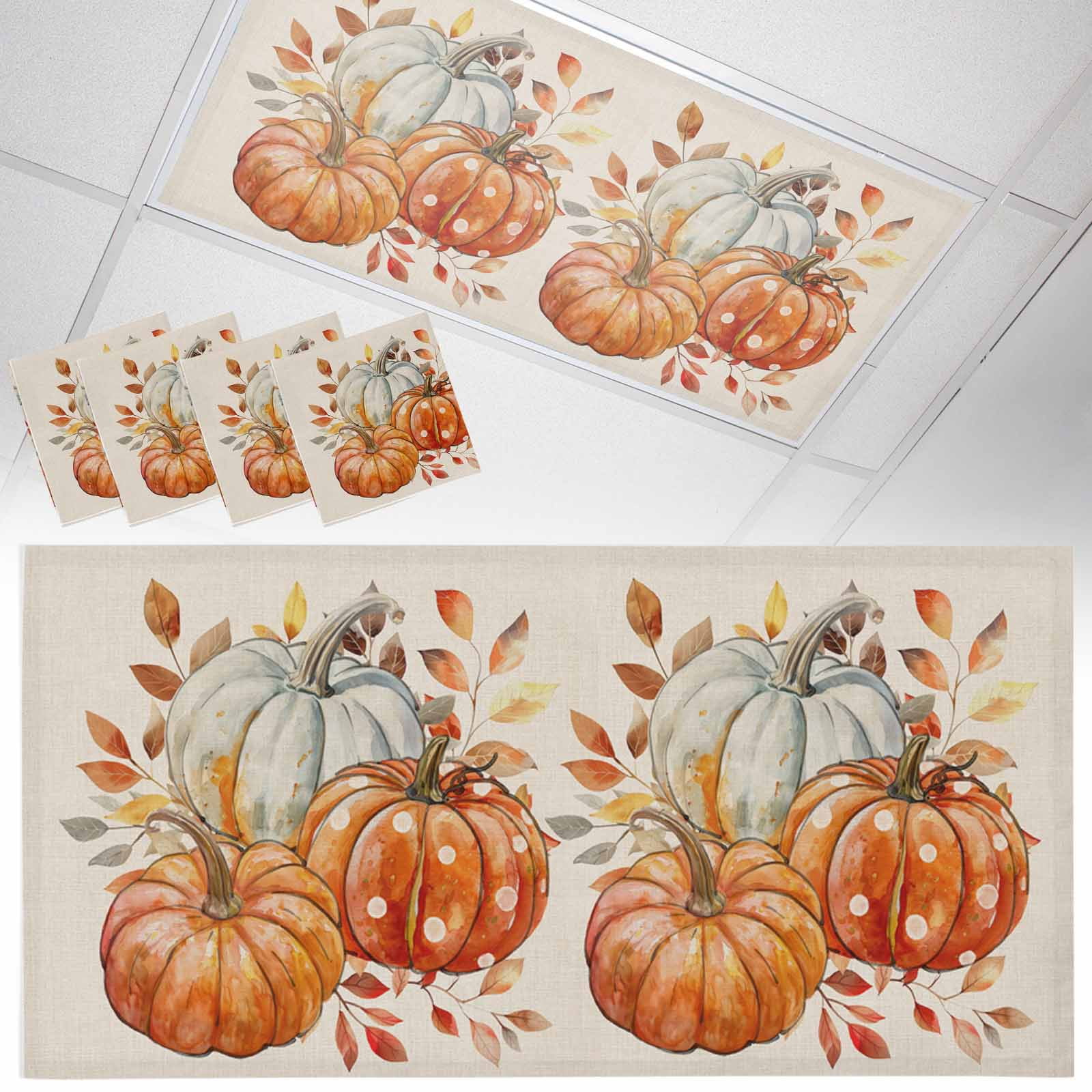 4 Pack Magnetic Fluorescent Light Covers, 2x4 Ft, Thanksgiving Pumpkins ...